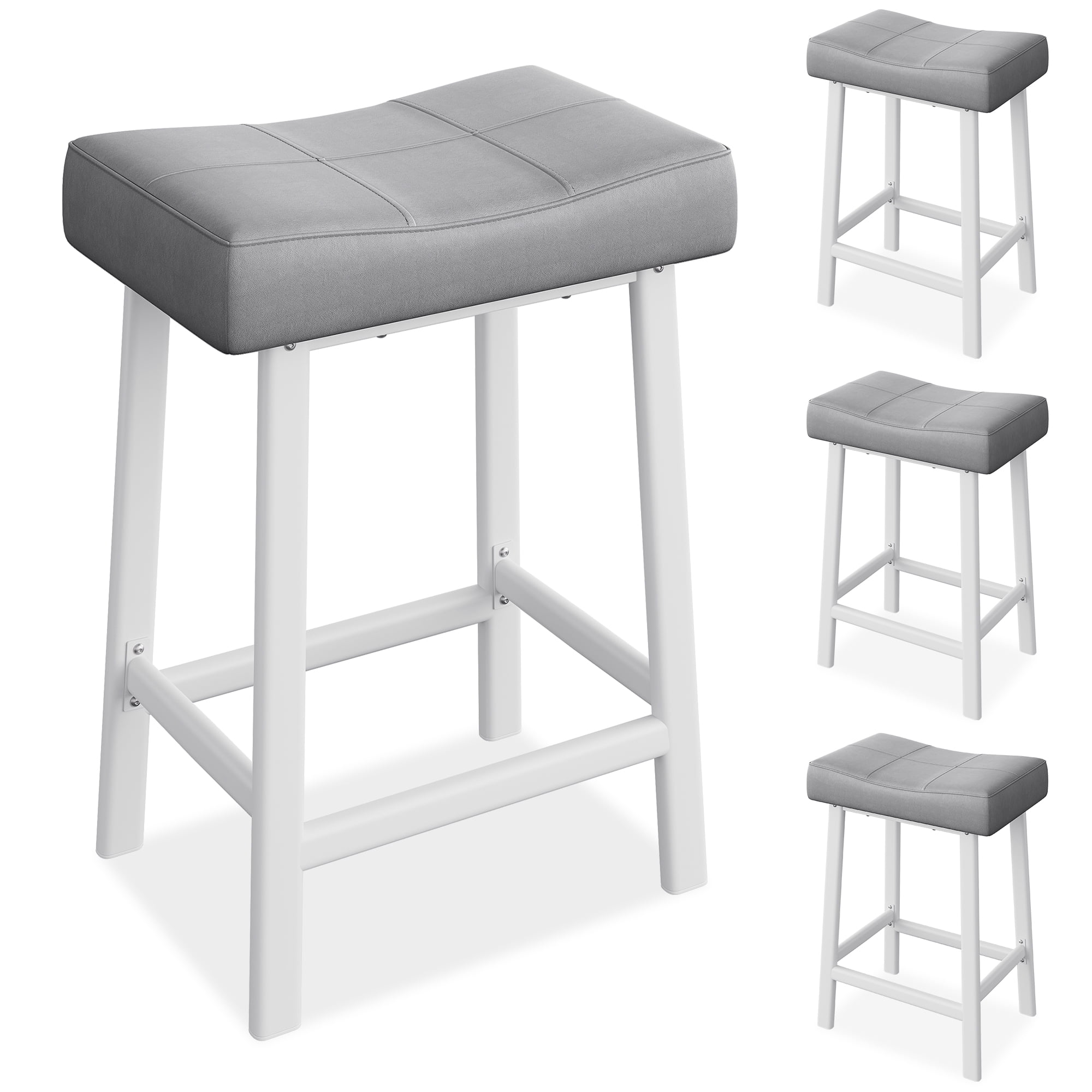 AOILE 24-Inch Bar Stools Set of 2/4 – Soft PU Leather Seat, Sturdy ...