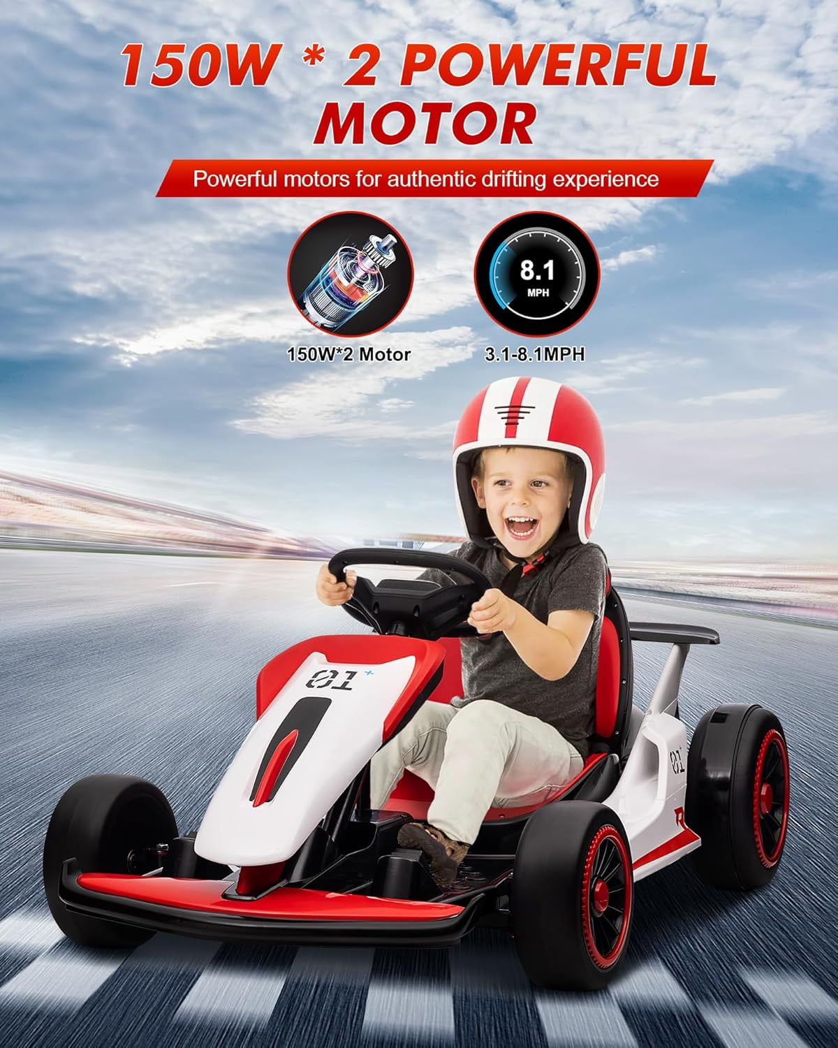 AOILE 24V Kids Electric Drift Kart, 2x150W Motors, 7Ah Battery, High ...