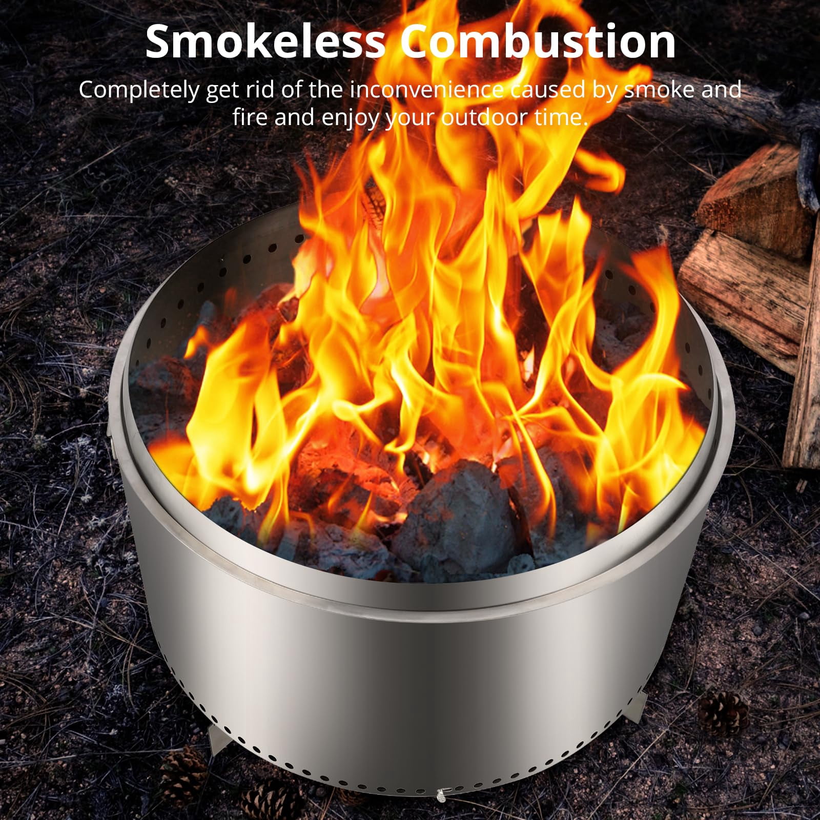 AOILE 27 Inch Smokeless Fire Pit - Portable Stainless Steel Camping ...