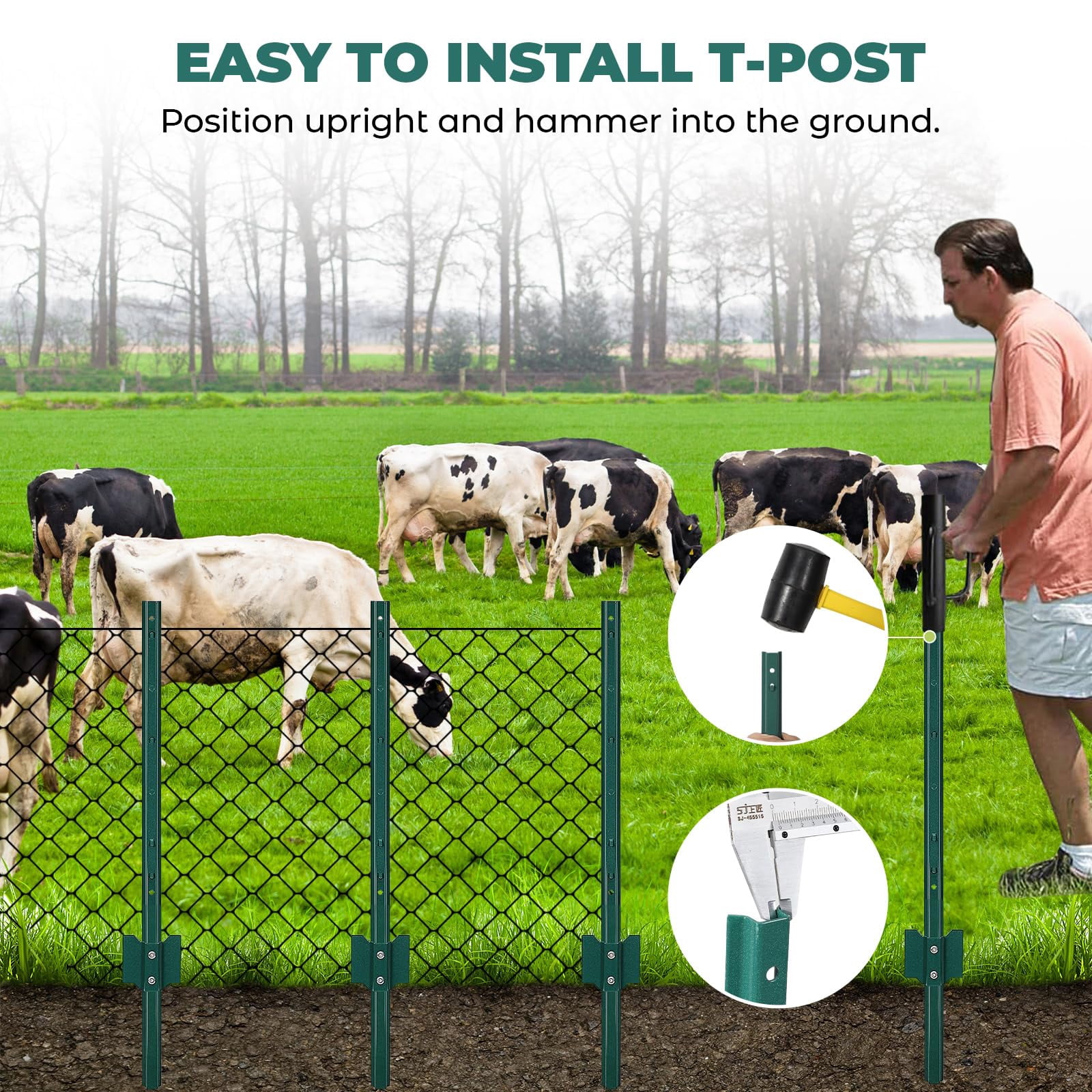 AOILE 3/4/5 Feet Metal Fence Posts, Pack U-Shaped Steel Stakes, No Dig ...