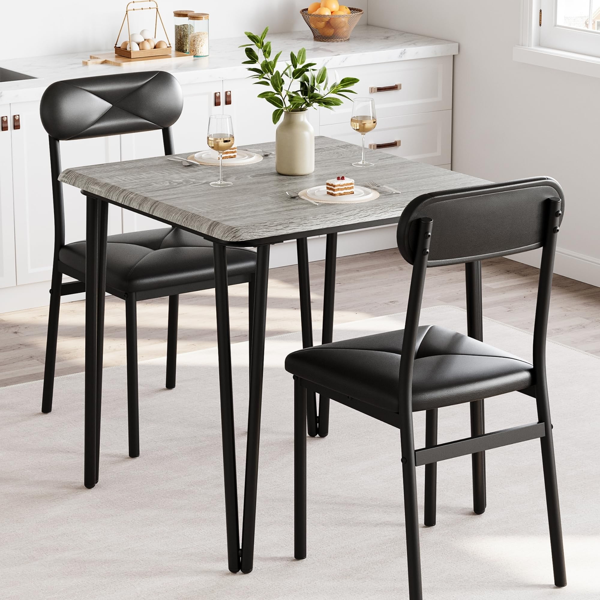 AOILE 3-Piece Dining Table Set with Upholstered Chairs, Compact Kitchen ...