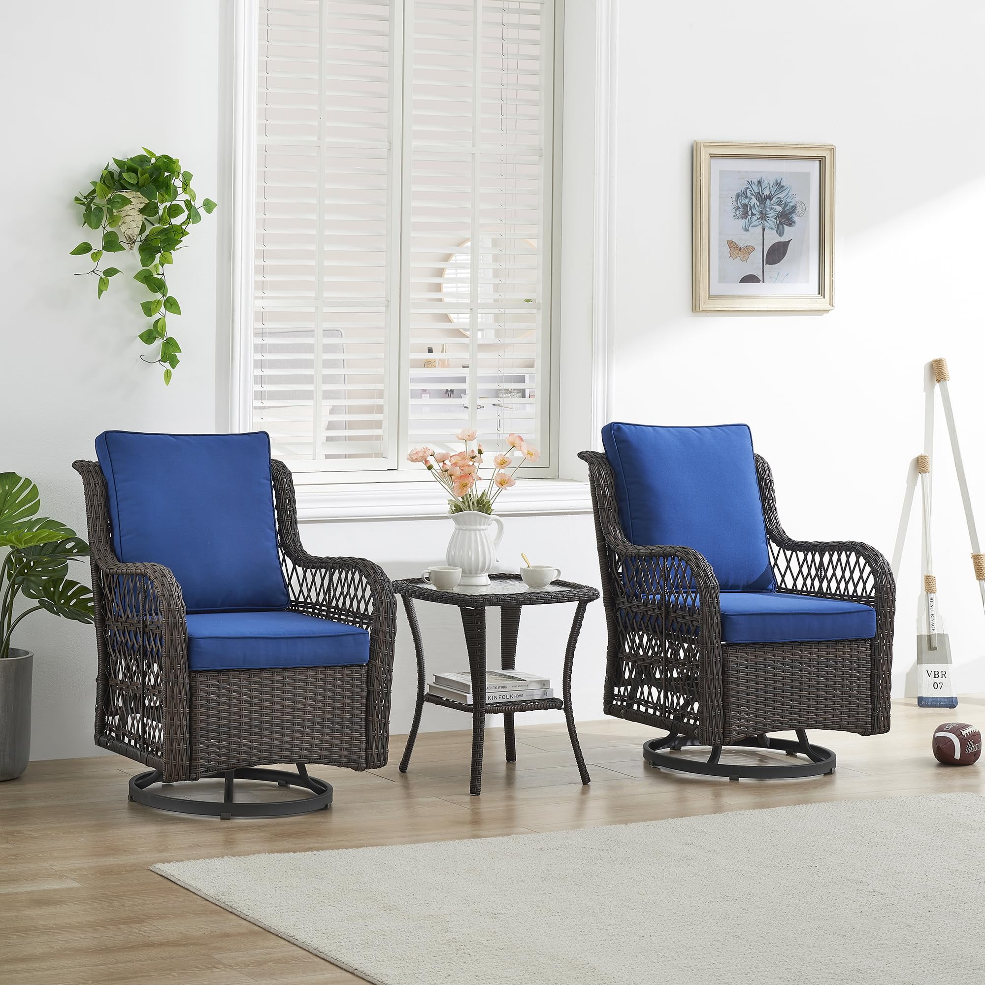 AOILE 3-Piece Outdoor Swivel Rocker Chair Set with Side Table, 360 ...