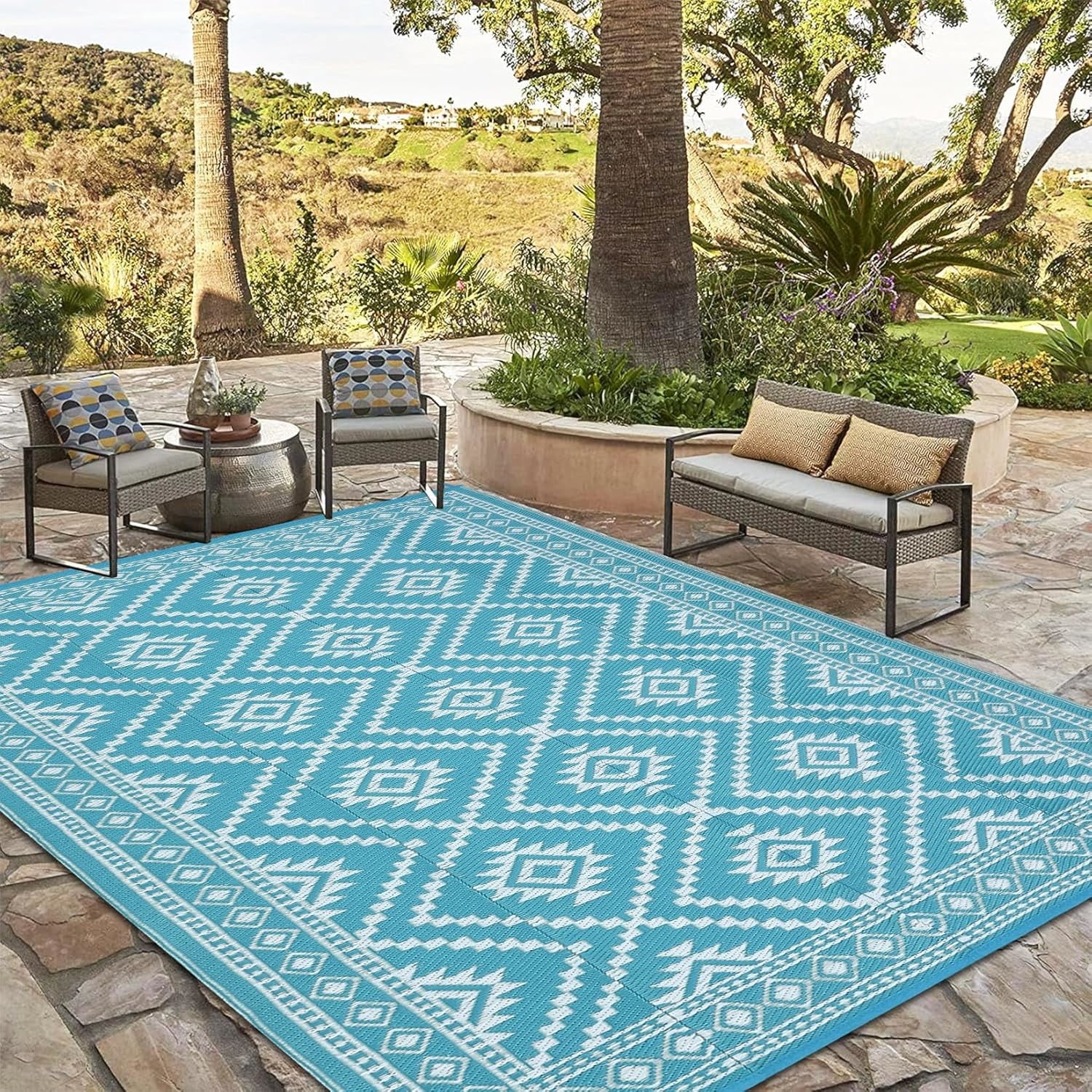 AOILE 320gsm Reversible Outdoor Plastic Mat – Bohemia Pattern, Large ...