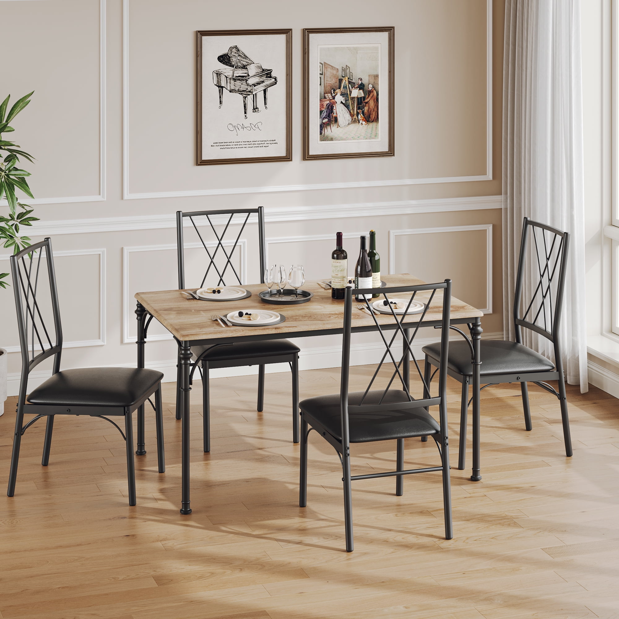AOILE 5 Piece Dining Table Set for 4 with Upholstered Chairs ...