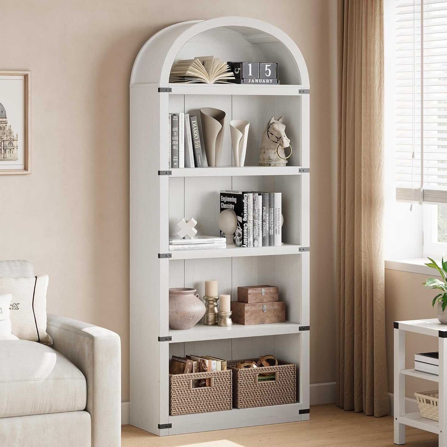 AOILE 5-Shelf Arched Bookcase, 71.65" Tall Wooden Display Storage Rack ...