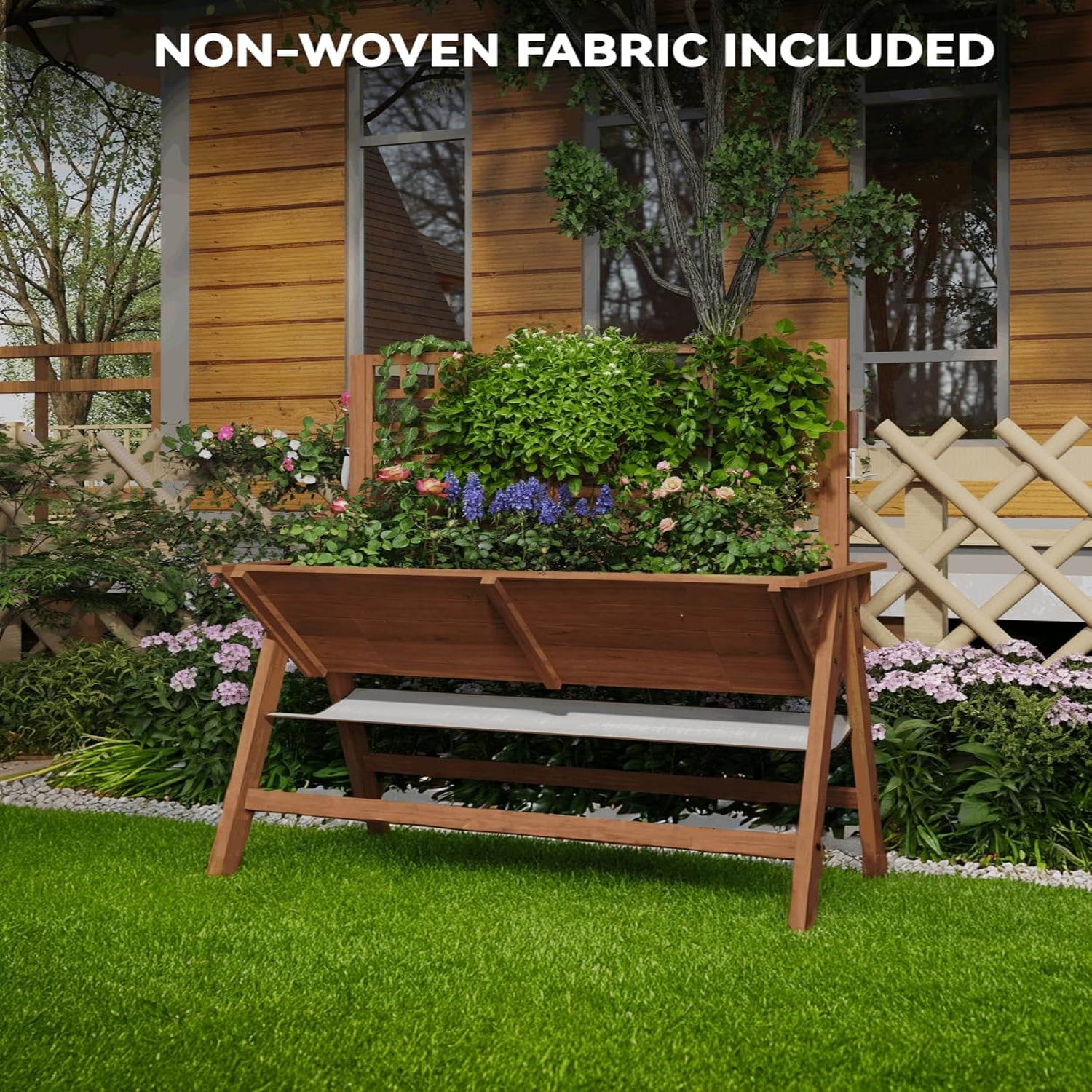 AOILE 52"x30"x54" Raised Garden Bed with Trellis, Elevated Wooden ...