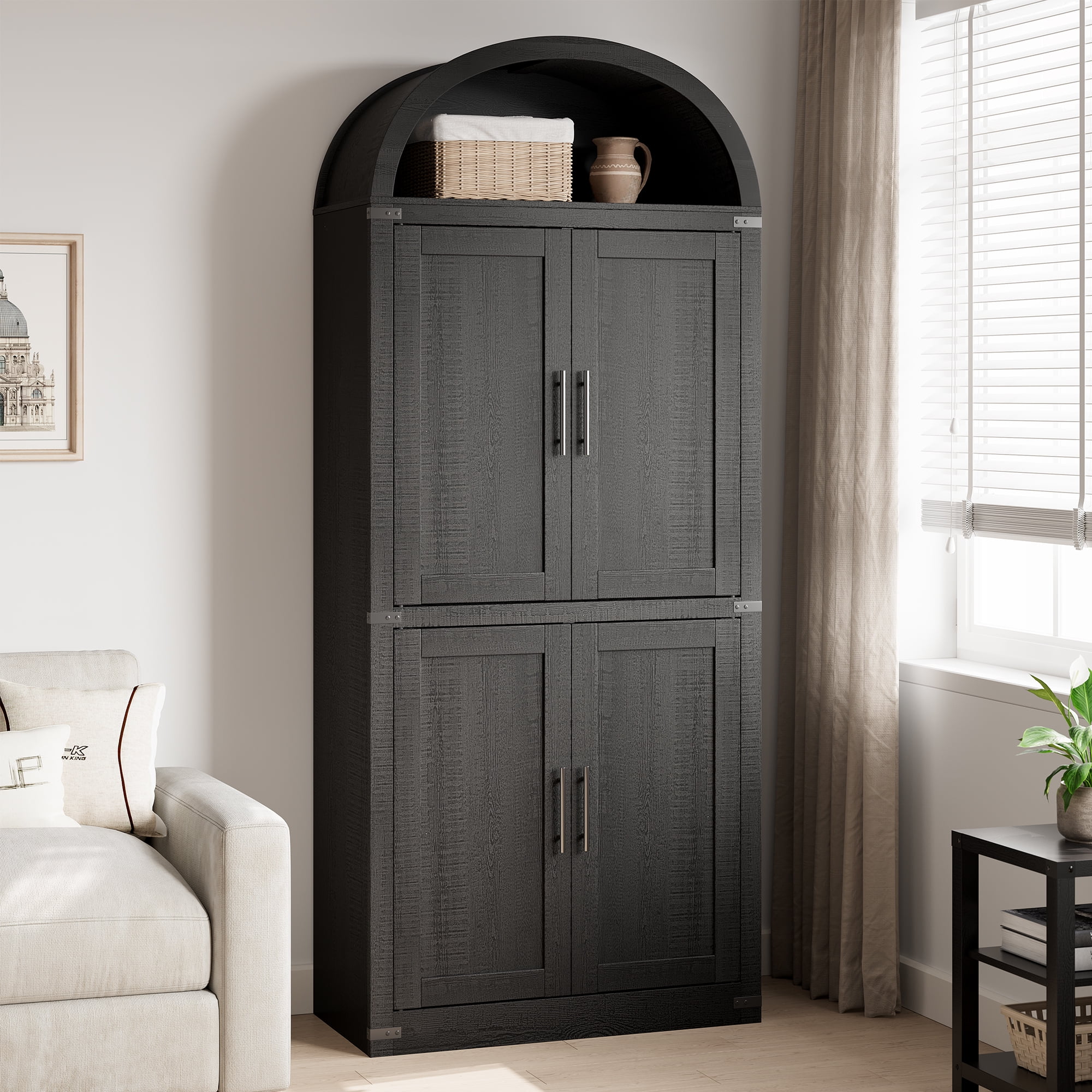 AOILE 71" Kitchen Pantry Cabinet, Arched Bookcase Pantry Storage ...