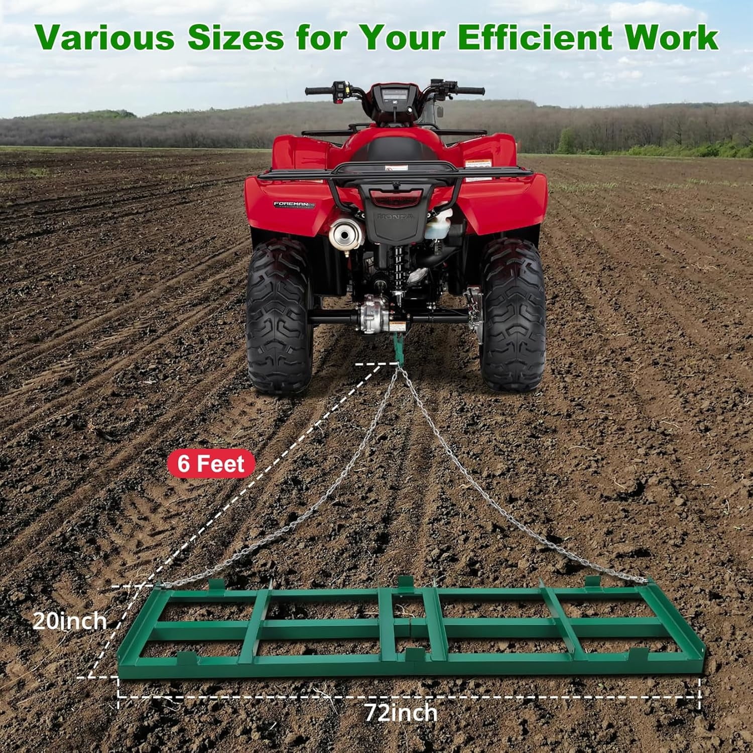 AOILE 8FT Drag Harrow Driveway Grader, Tow Behind Lawn Rake with 6FT ...
