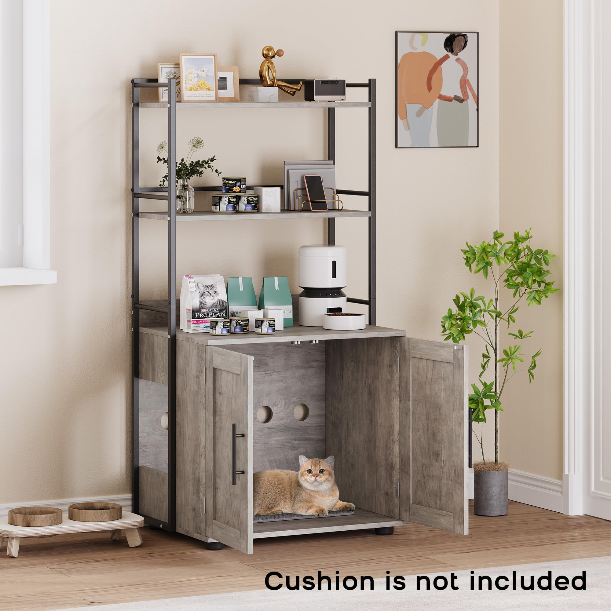 AOILE Cat Litter Box Enclosure with Storage Shelves and Double Doors ...