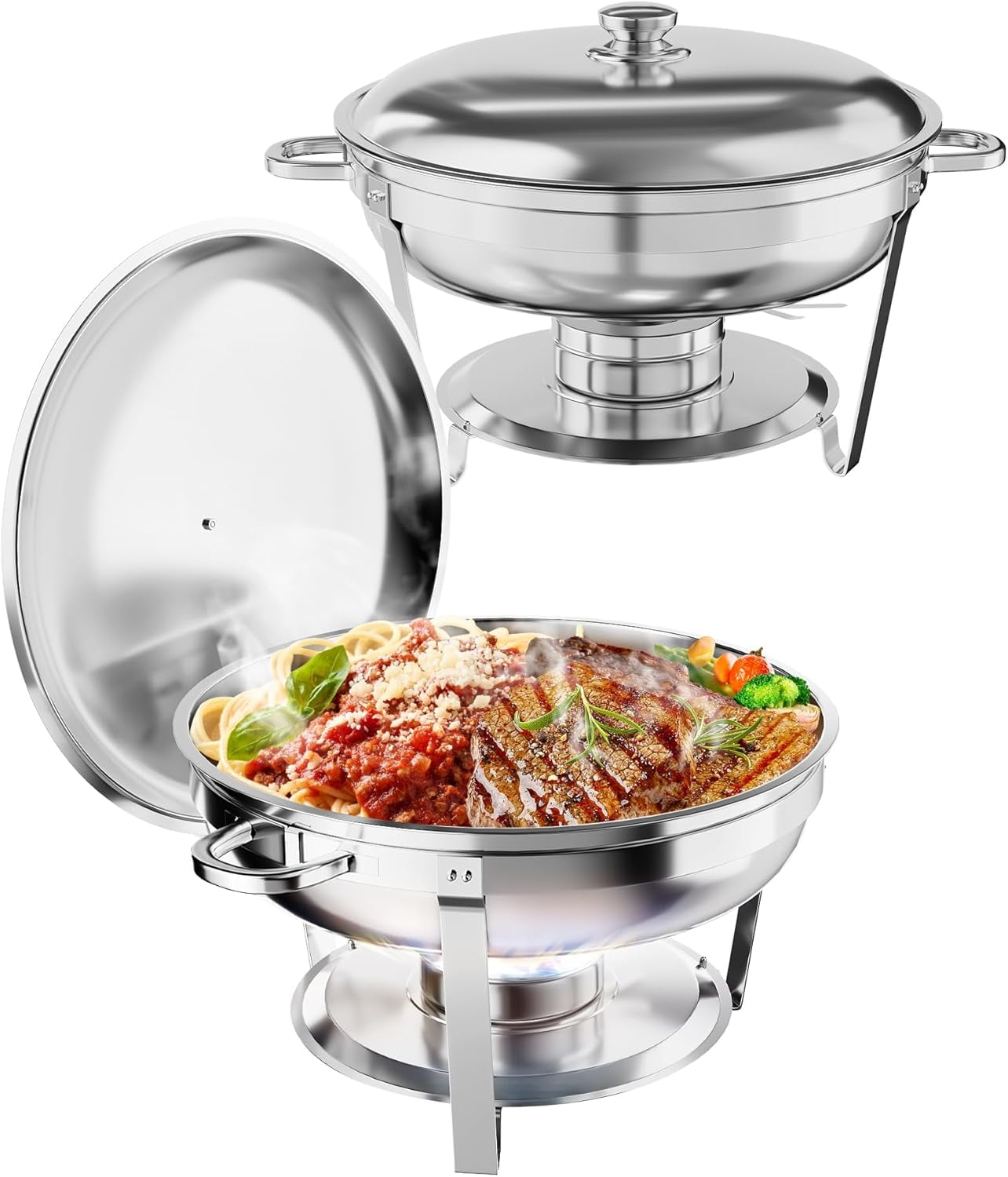 AOILE Chafing Dish Buffet Set, 2-Pack 5Qt Upgraded Round Stainless ...