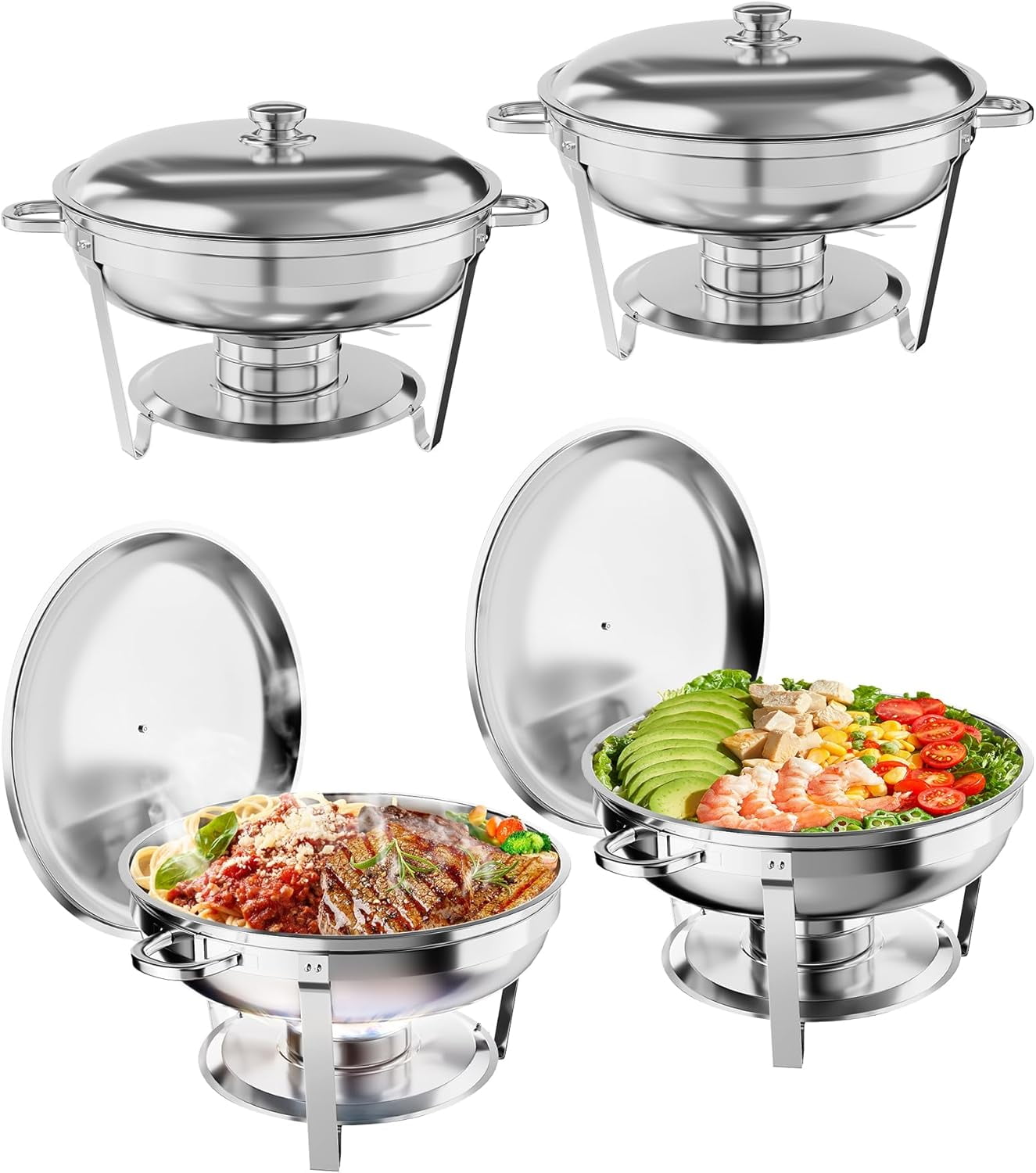 AOILE Chafing Dish Buffet Set, 4-Pack 5Qt Upgraded Round Stainless ...