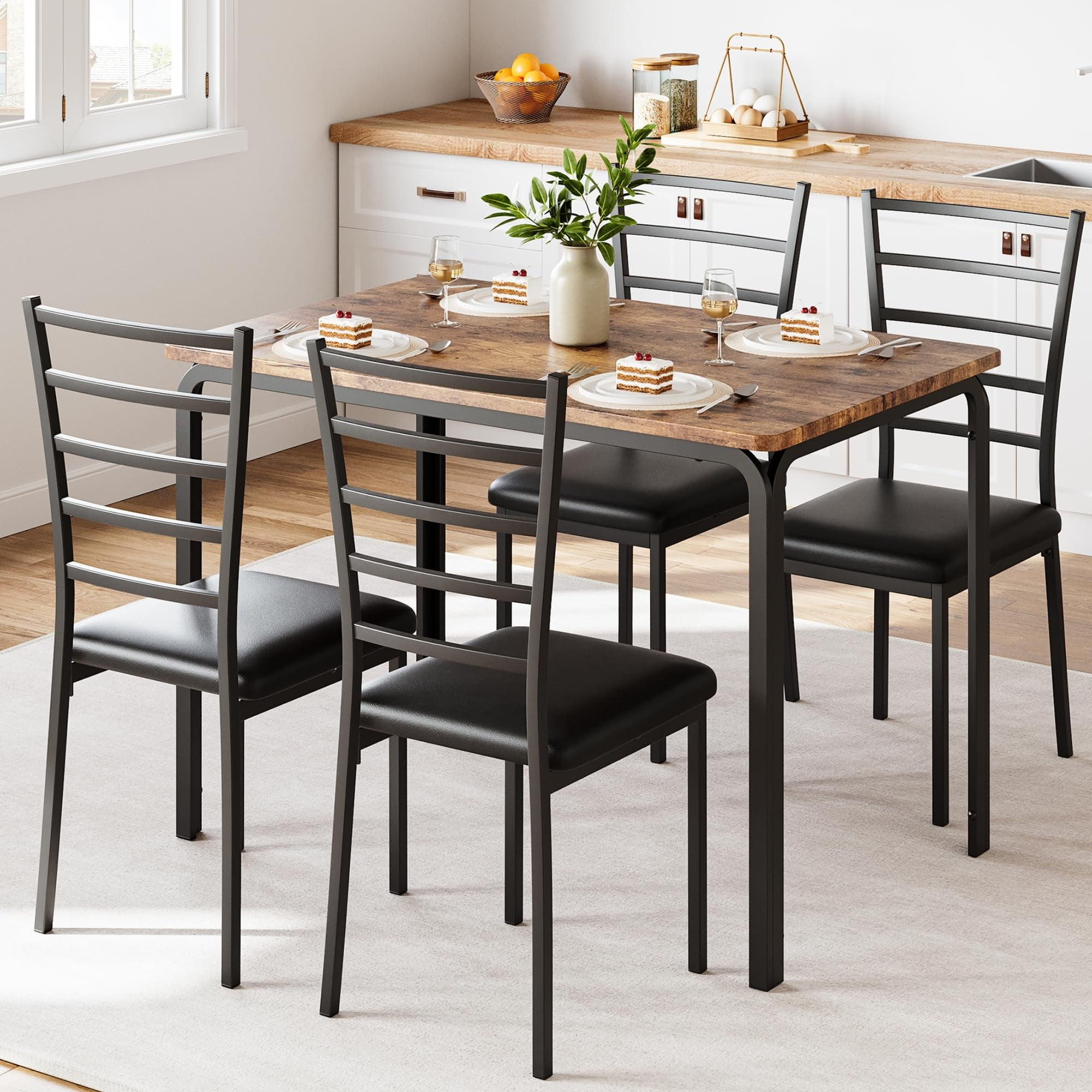 AOILE Dining Table for 4, Small Table and Chairs Set, 5-Piece Square ...