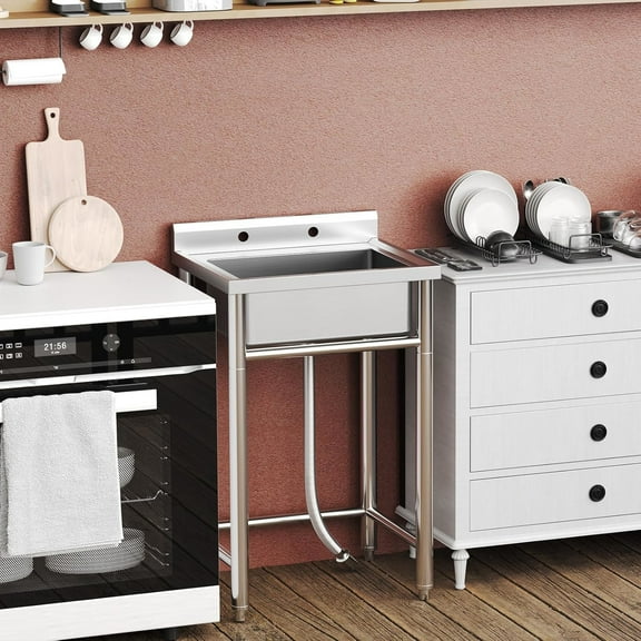 VEVOR Stainless Steel Utility Sink, Free Standing Single Bowl ...