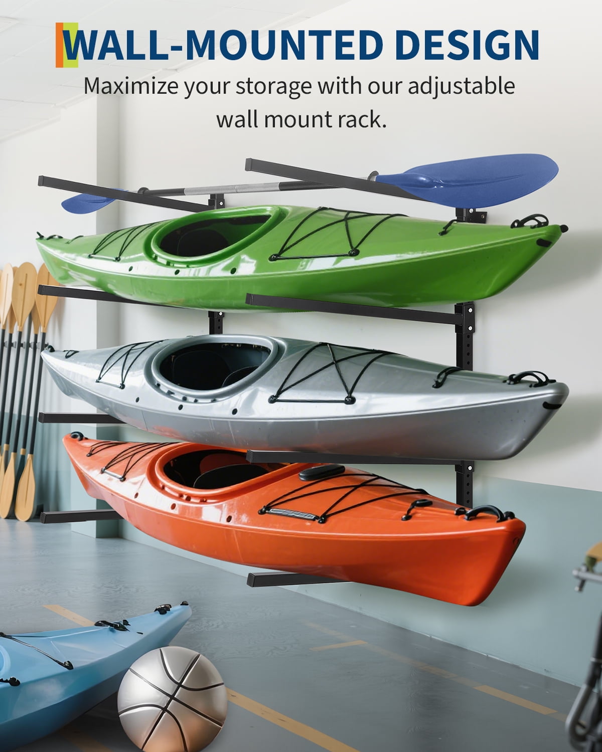 AOILE Freestanding Adjustable 2-Tier Kayak Storage Rack, Heavy Duty ...