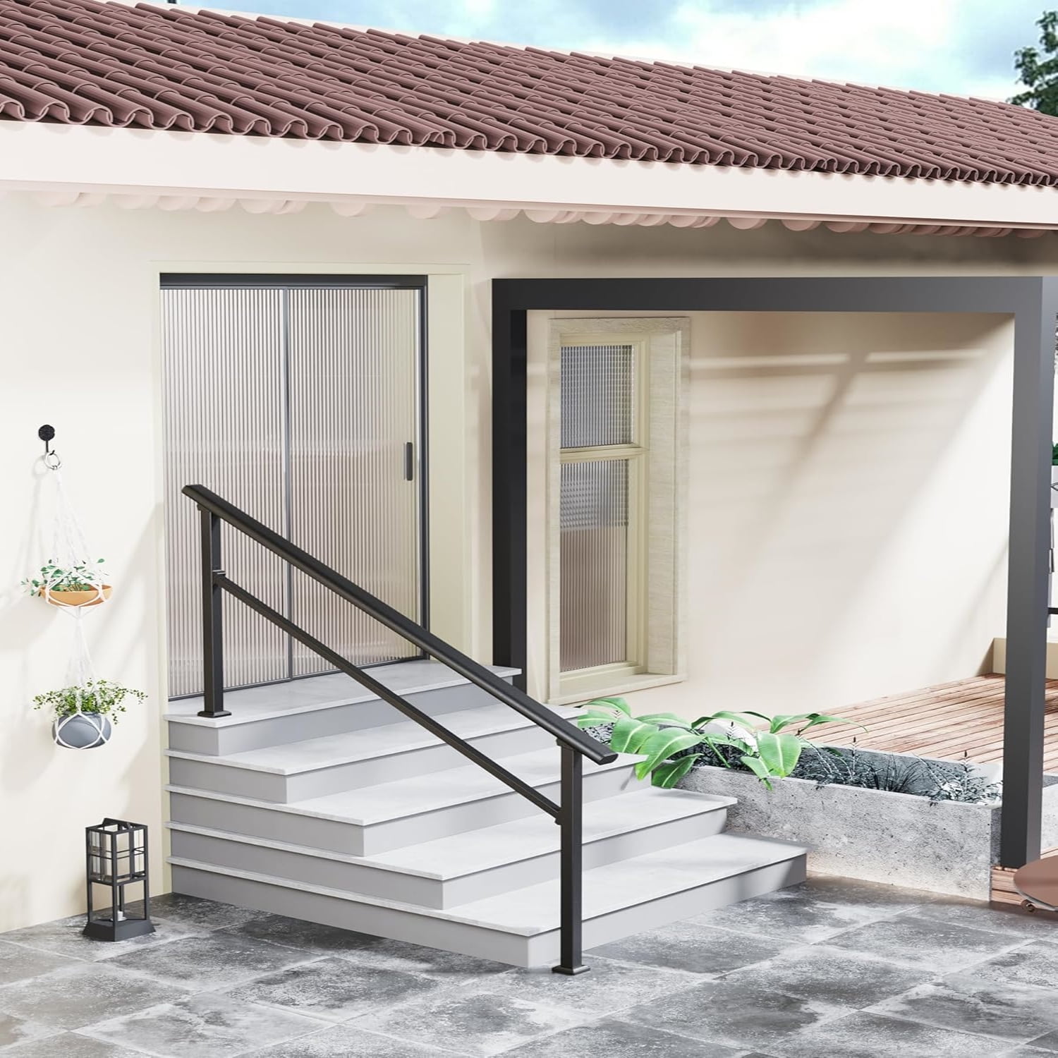 AOILE Handrail for Outdoor Steps, Adjustable Step Railing Kit for 1-6 ...