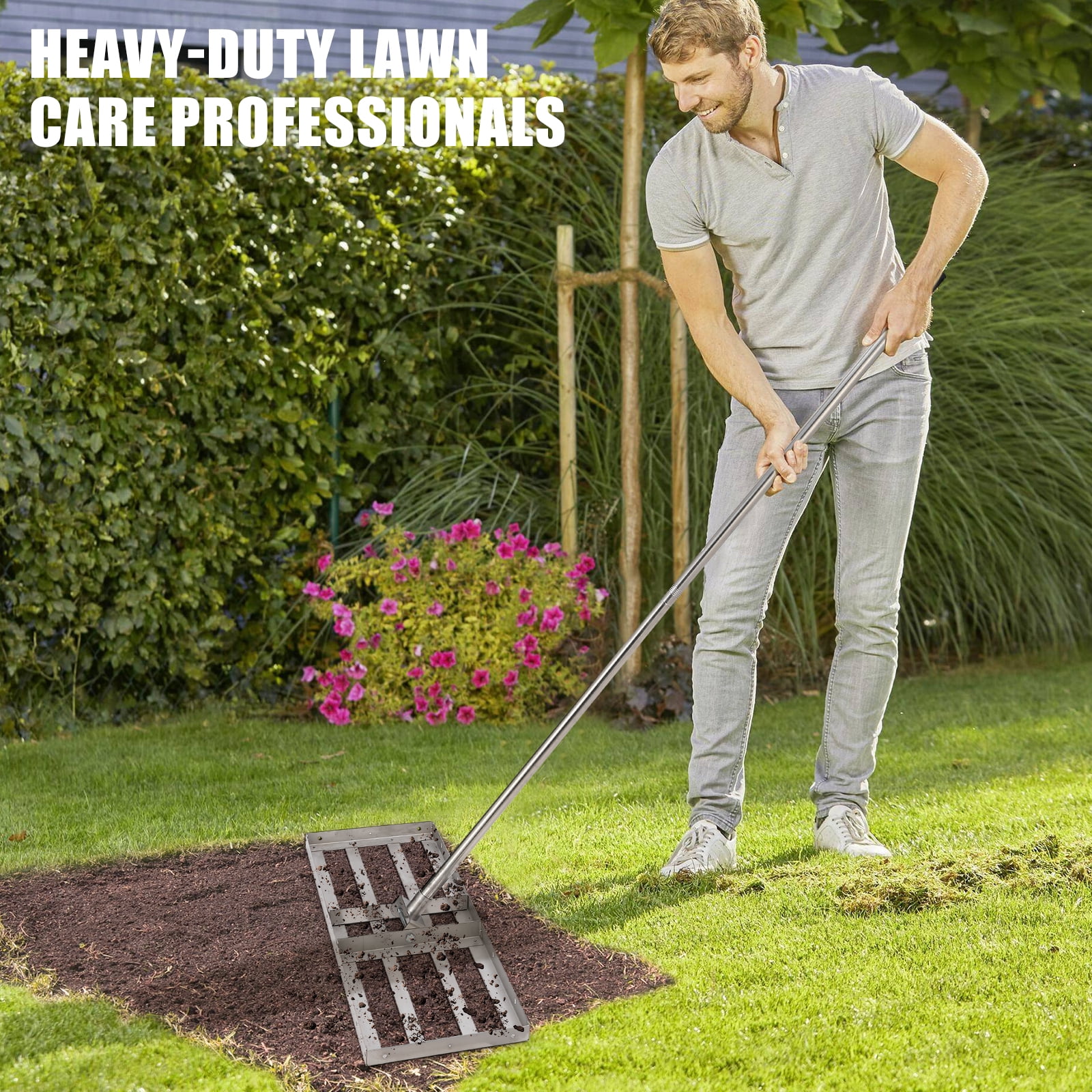 AOILE Heavy-Duty Alloy Steel Lawn Leveling Rake – 180° Flexible ...