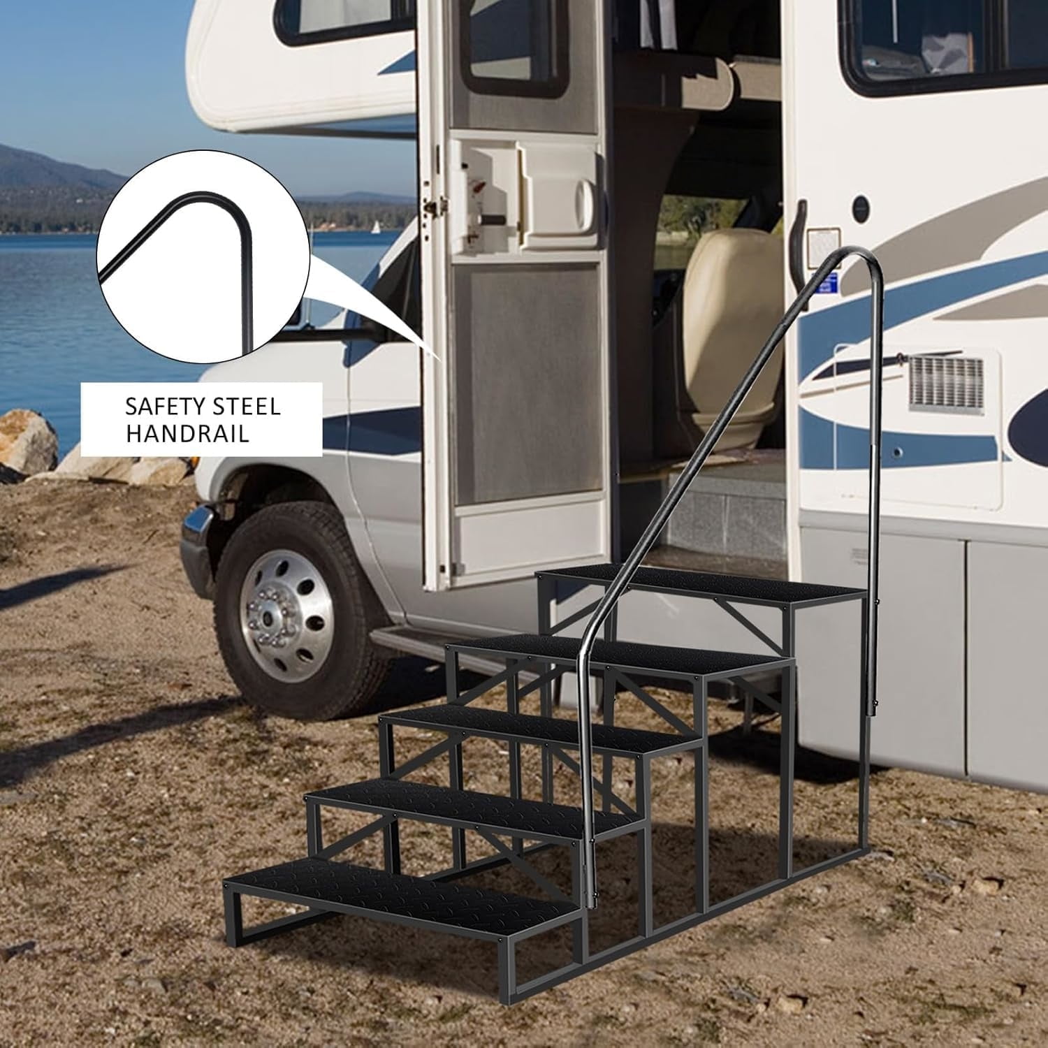 AOILE Heavy-Duty RV Steps with Handrail – Portable Anti-Slip Stair for ...