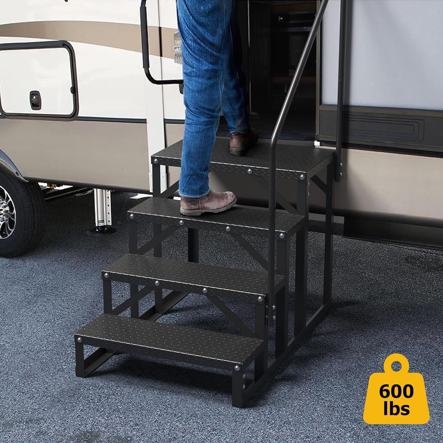 AOILE Heavy-Duty RV Steps with Handrail – Portable Anti-Slip Stair for ...