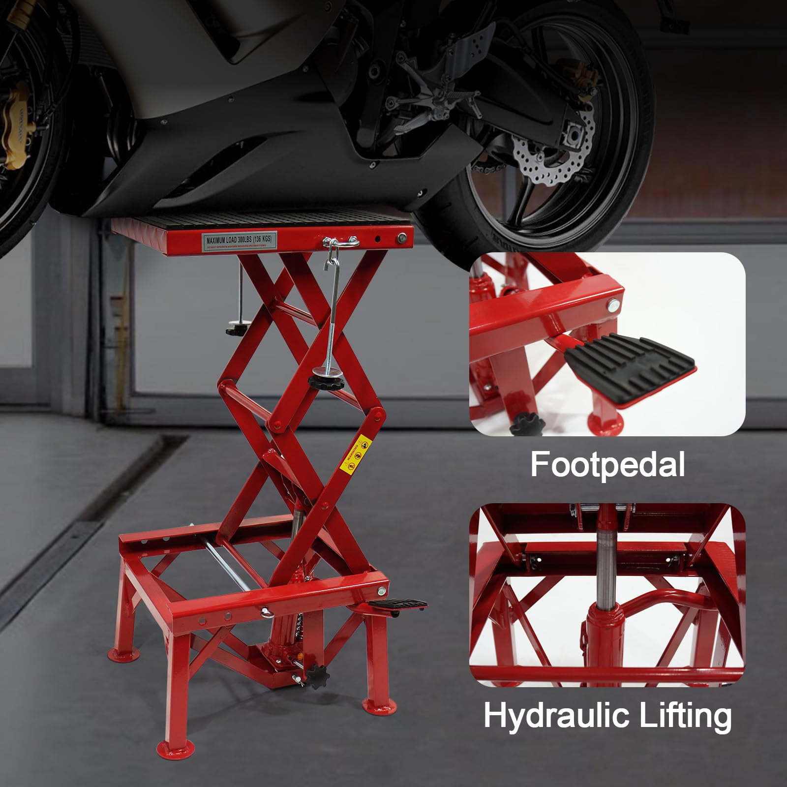 AOILE Hydraulic Motorcycle Lift Jack, 300 LBS Heavy-Duty Scissor Lift ...
