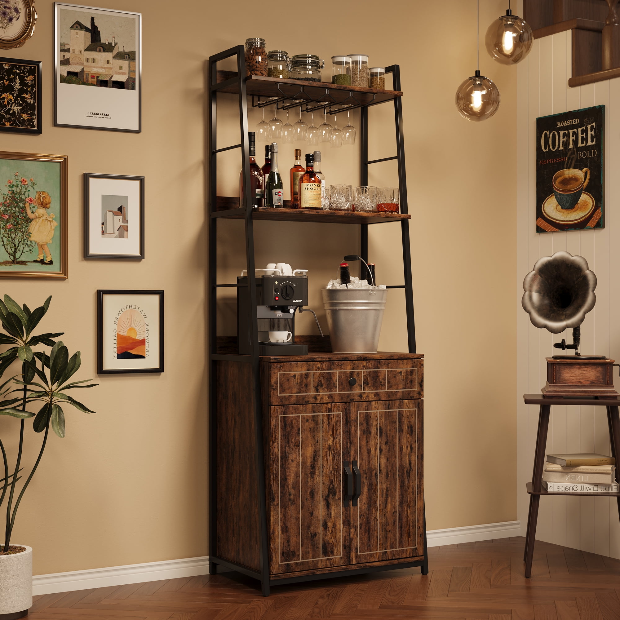 AOILE Industrial Bakers Rack with Cabinet - 70.8" Microwave Stand with ...