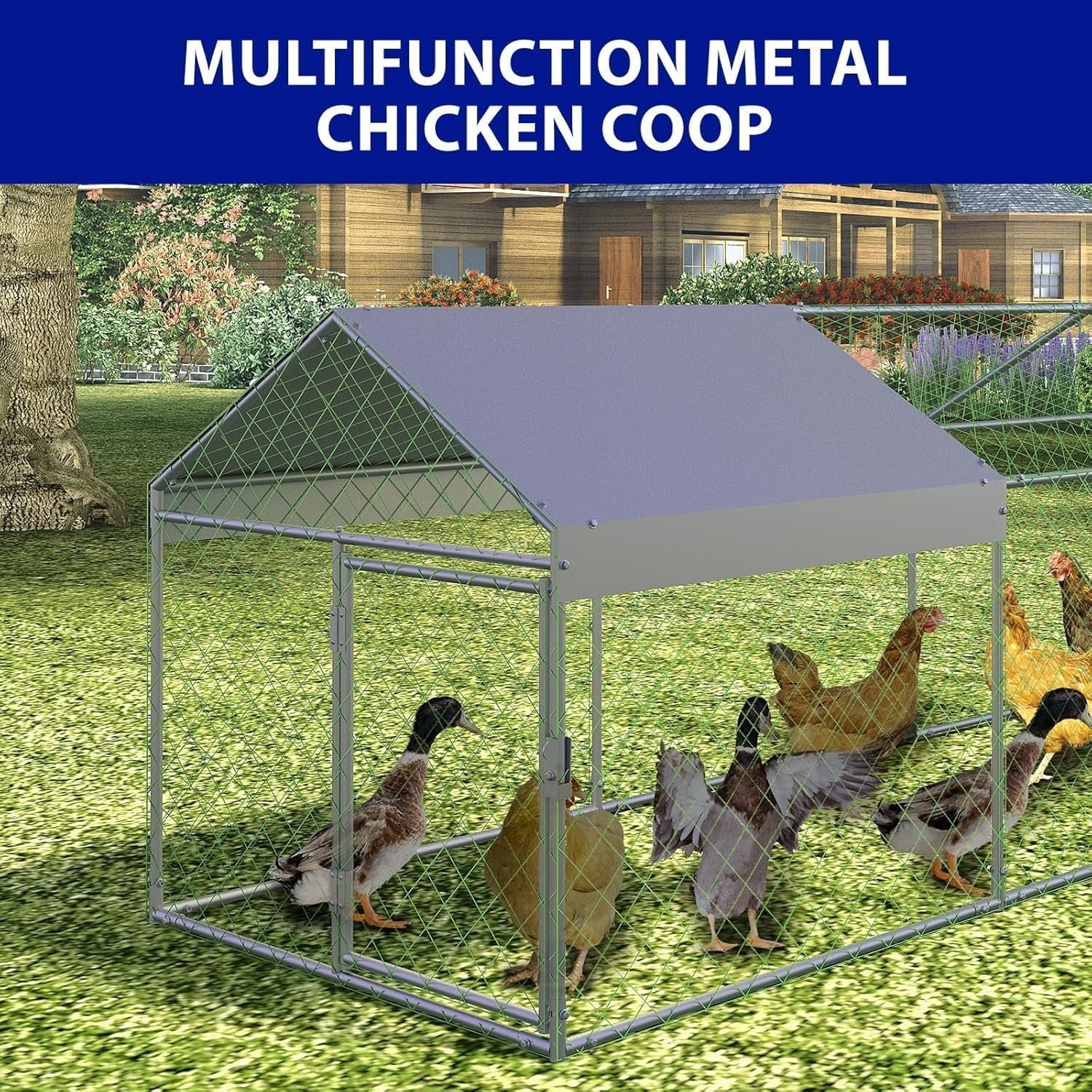 AOILE Large Metal Chicken Coop Run with Cover, 120"×40"×40" Portable ...