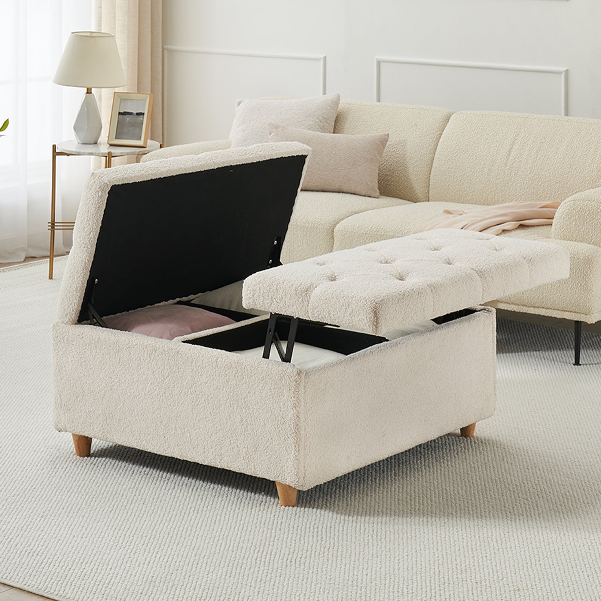 AOILE Lift-Top Ottoman Coffee Table | Faux Leather Tufted Upholstered ...