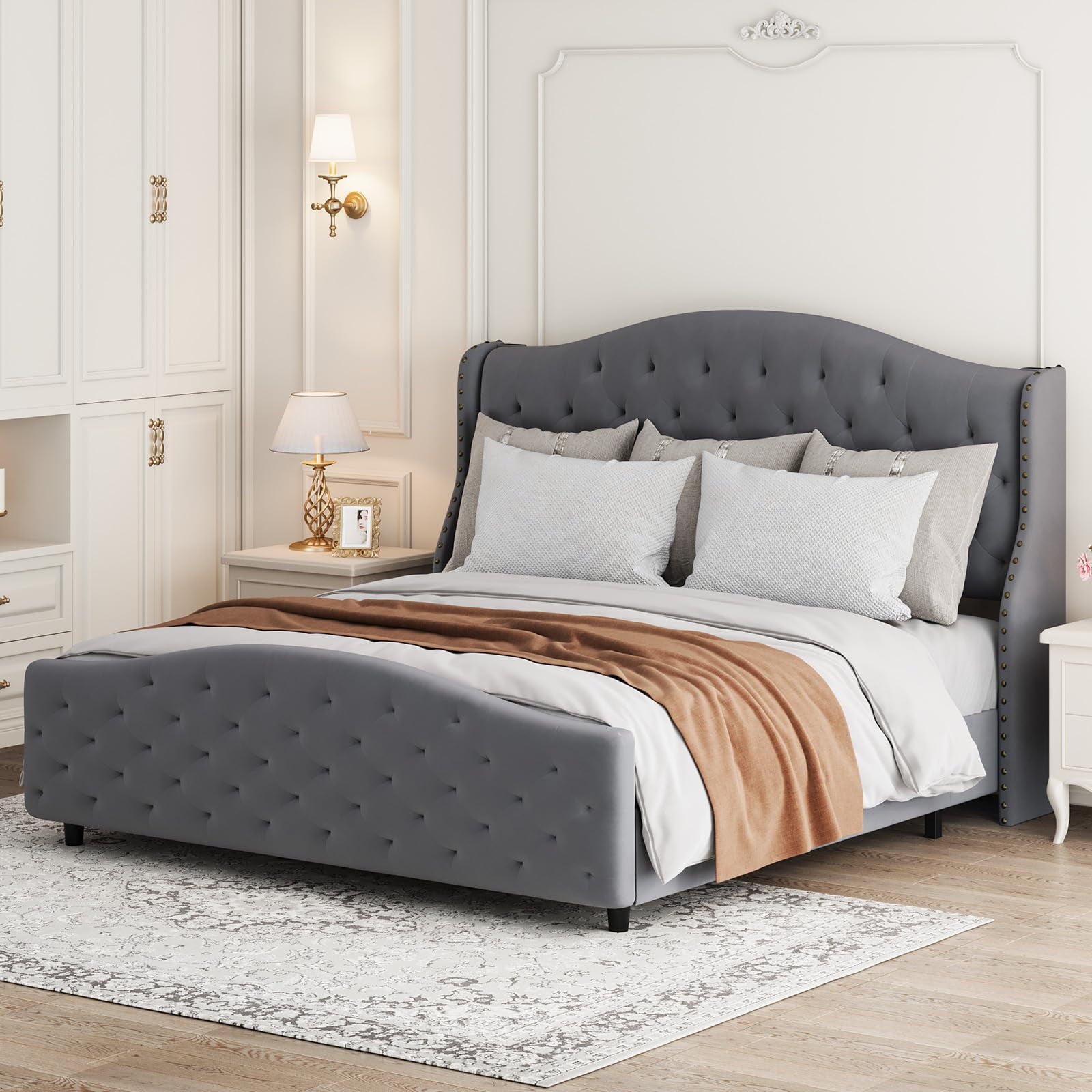 AOILE Luxury Arched Tufted Upholstered Bed Frame – Velvet, Foam ...