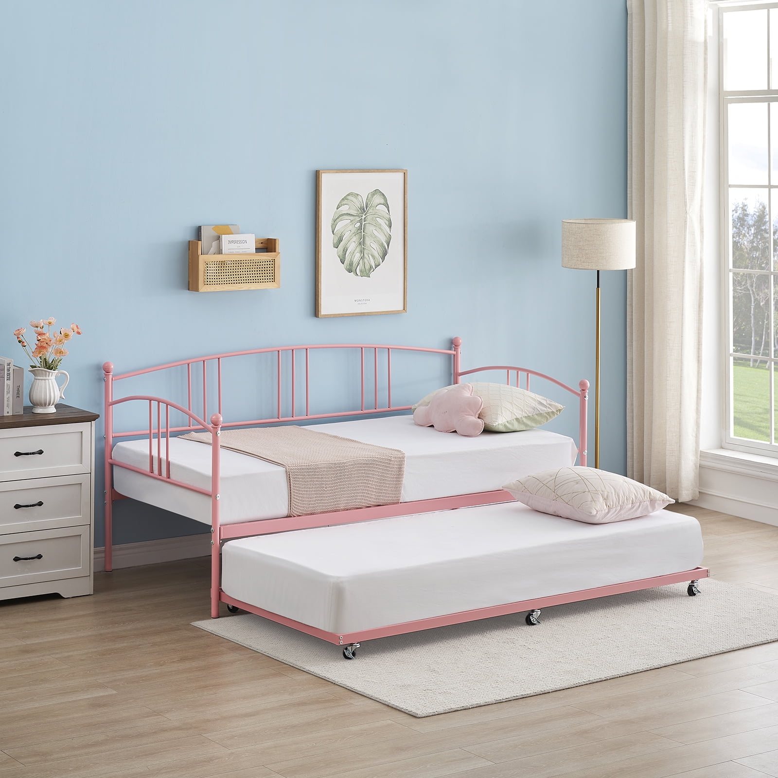 AOILE Metal Daybed Frame with Trundle, Convertible Twin Daybed Platform ...