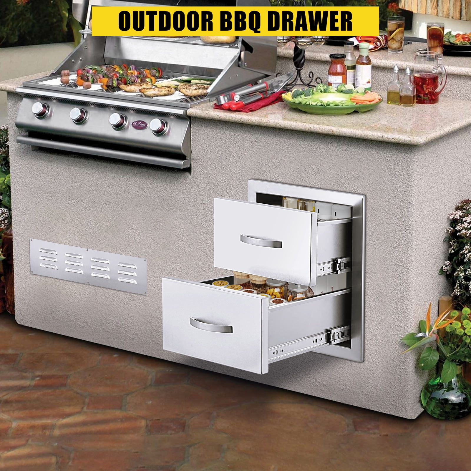 AOILE Outdoor Kitchen Drawers Flush Mount Triple Access BBQ Drawers ...