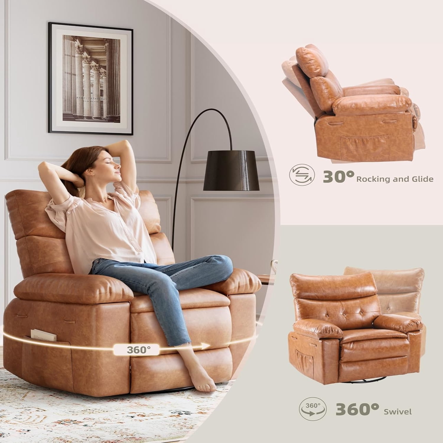AOILE Oversized Wide Recliner Chair with Heat and Massage, PU Leather ...