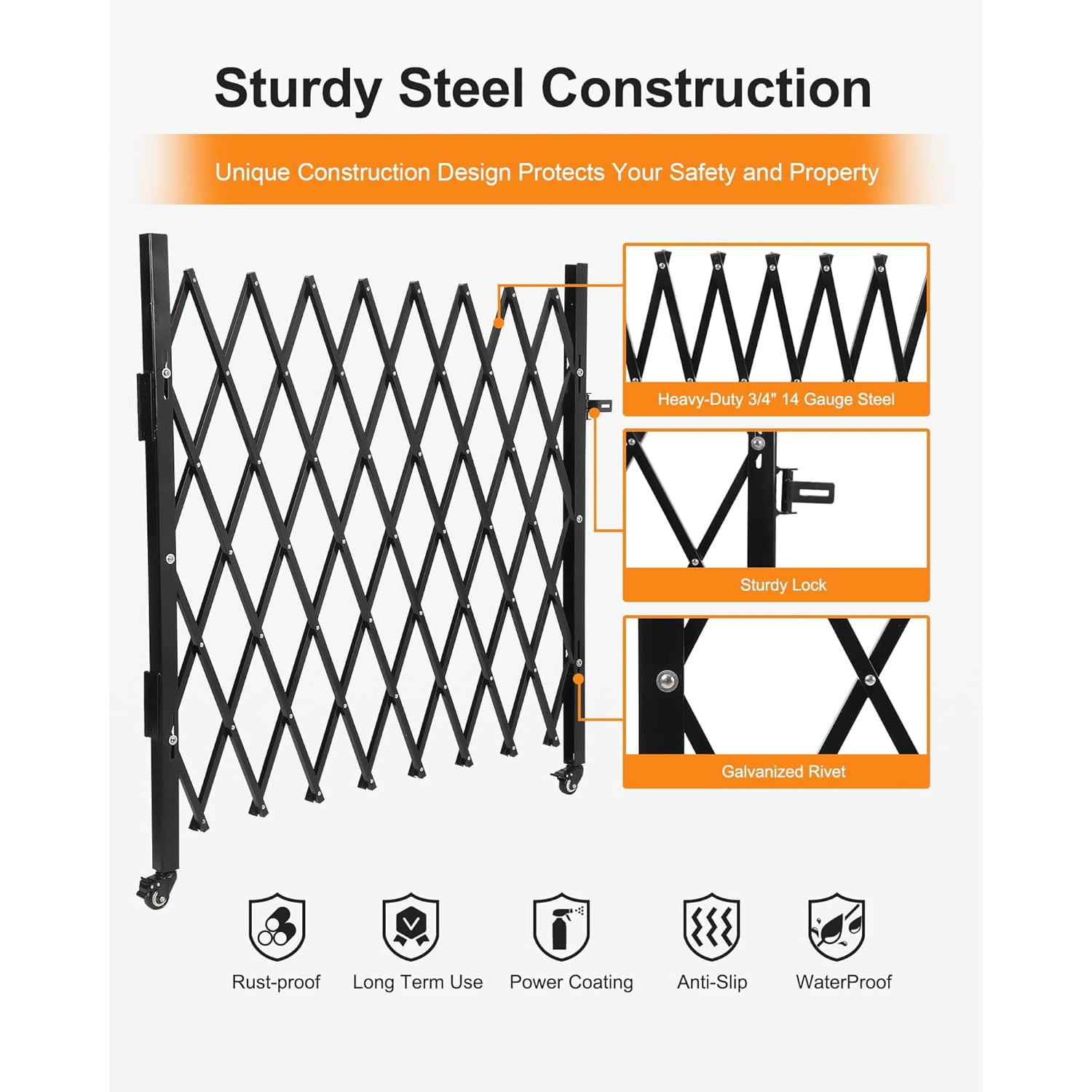 AOILE Single Folding Security Gate, Expandable Driveway Gate with Lock ...