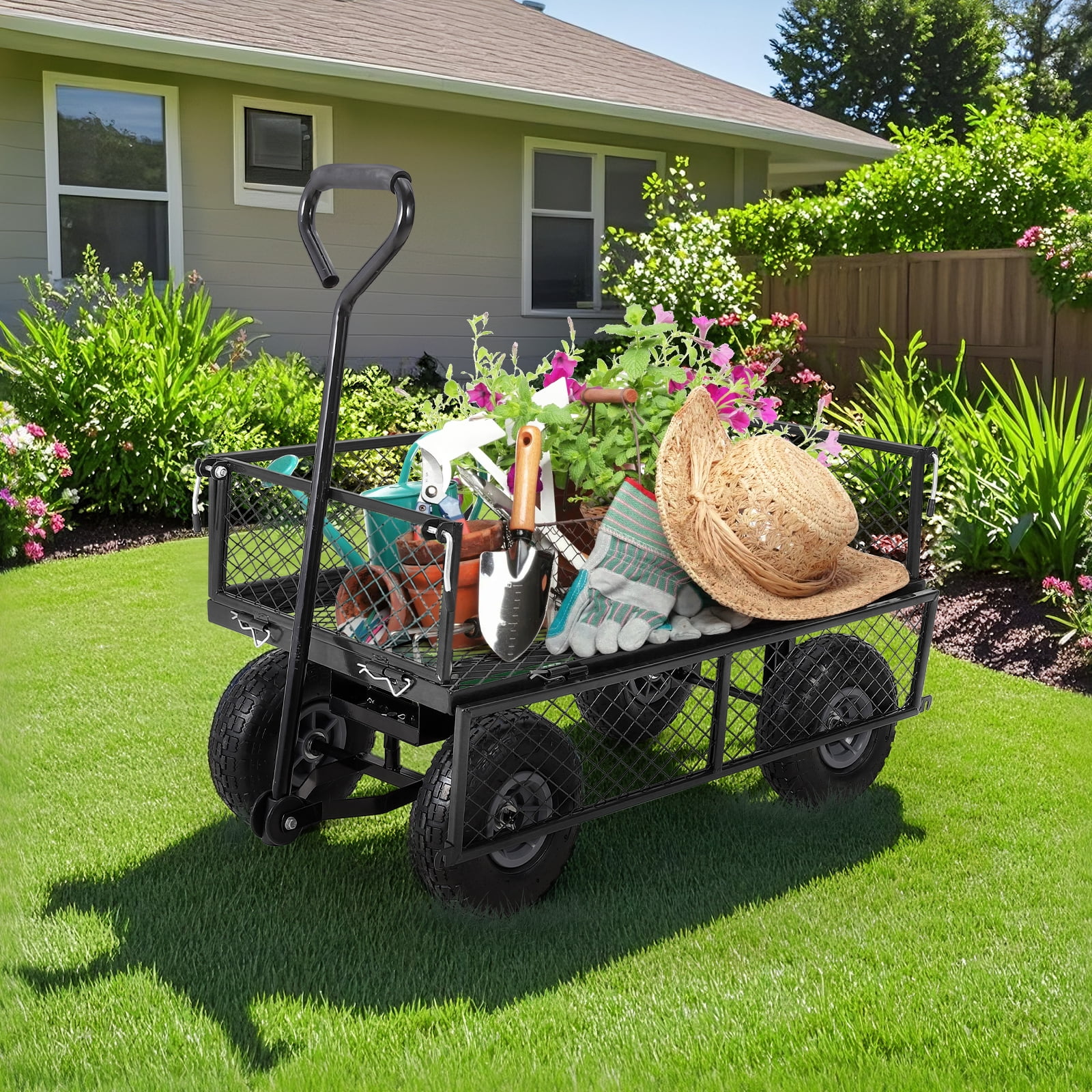 AOILE Steel Garden Cart, 500 Lbs Heavy-Duty Garden Wagon Cart Pullable ...