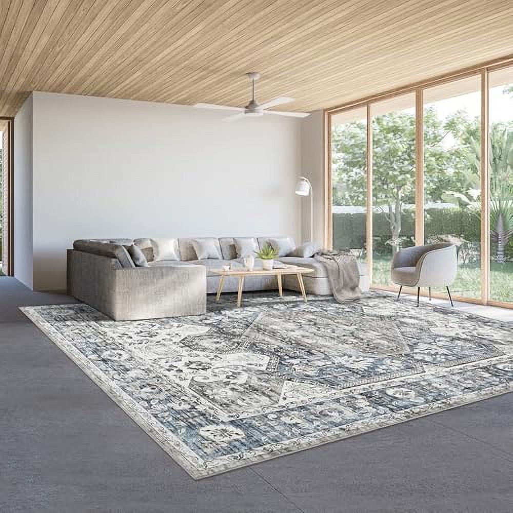 AOILE Washable Vintage Rug – Soft Faux Wool Low Pile Carpet, Non-Slip ...