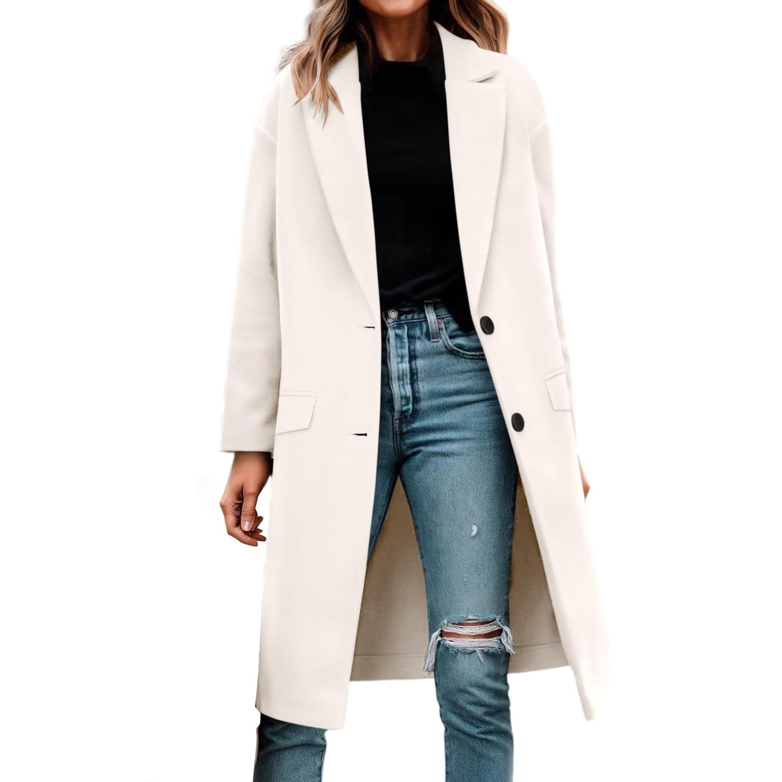 AOIROE Single Breasted Trench Coats for Women,Fall Coats,Mid Length ...