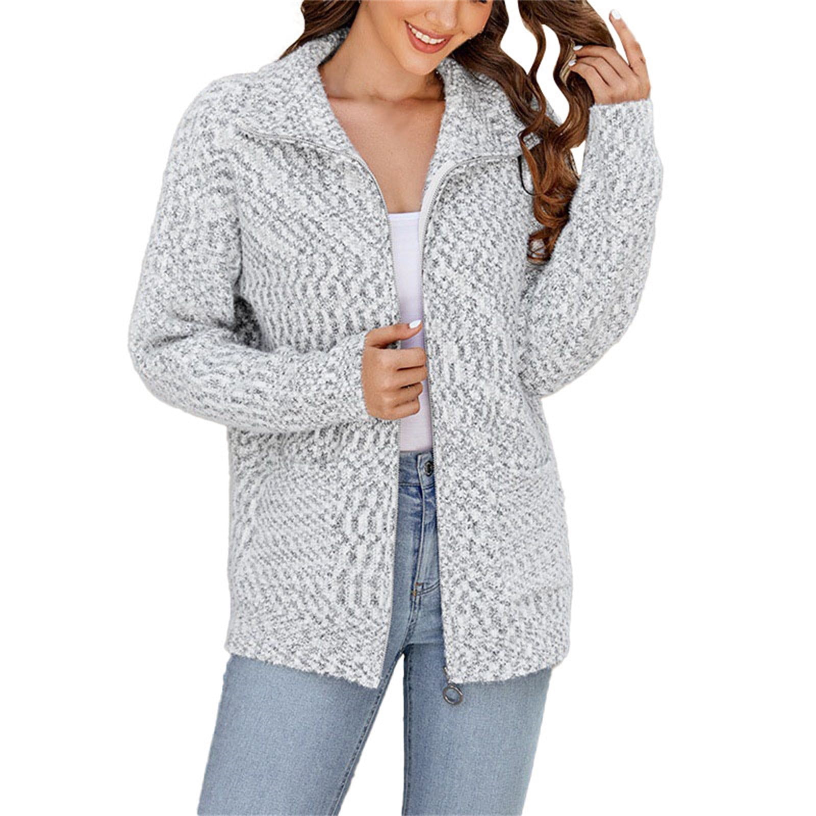 AOIROE Zip Sweaters for Women,Knit Jacket Women,Womens Cardigan ...