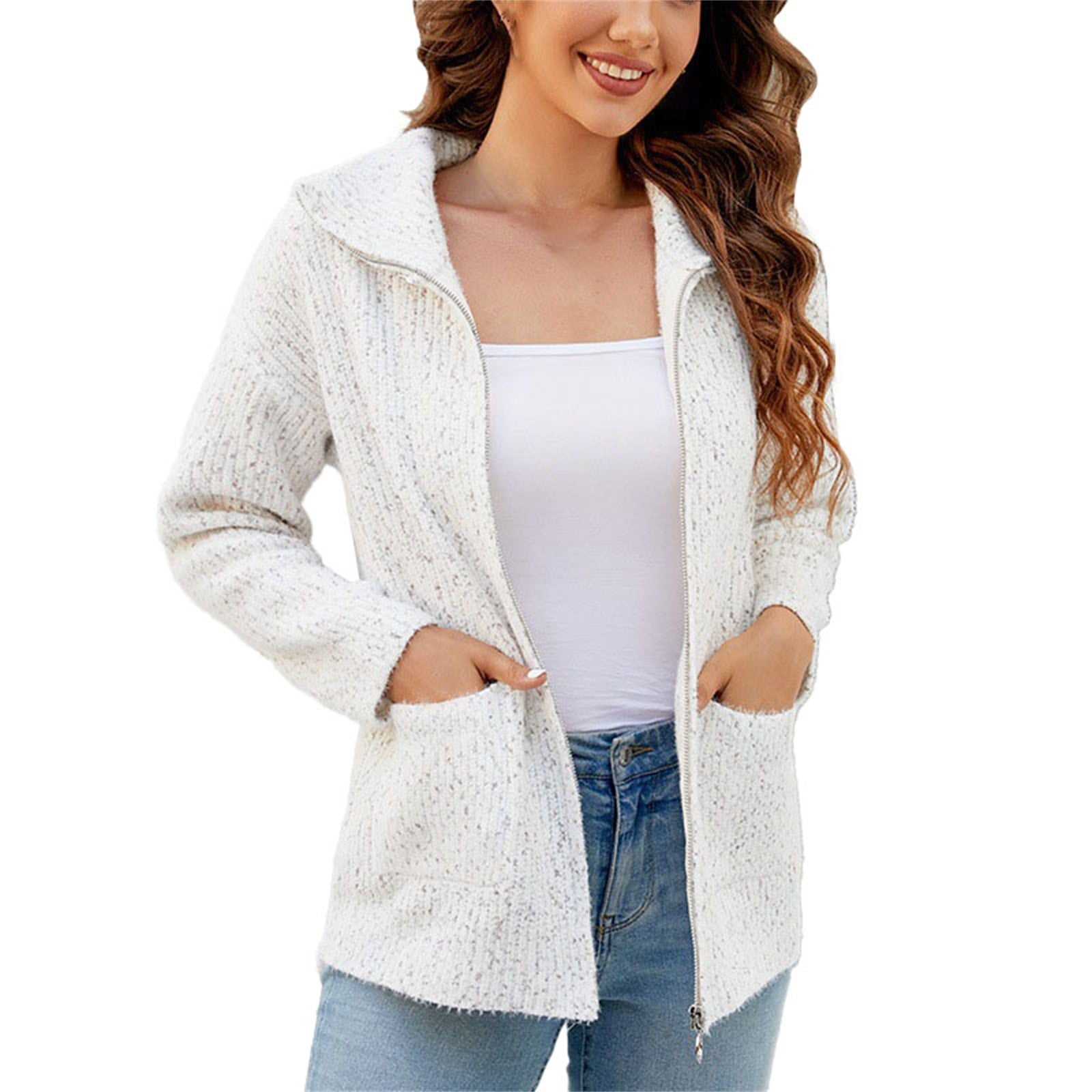 AOIROE Zip Sweaters for Women,Knit Jacket Women,Womens Cardigan ...