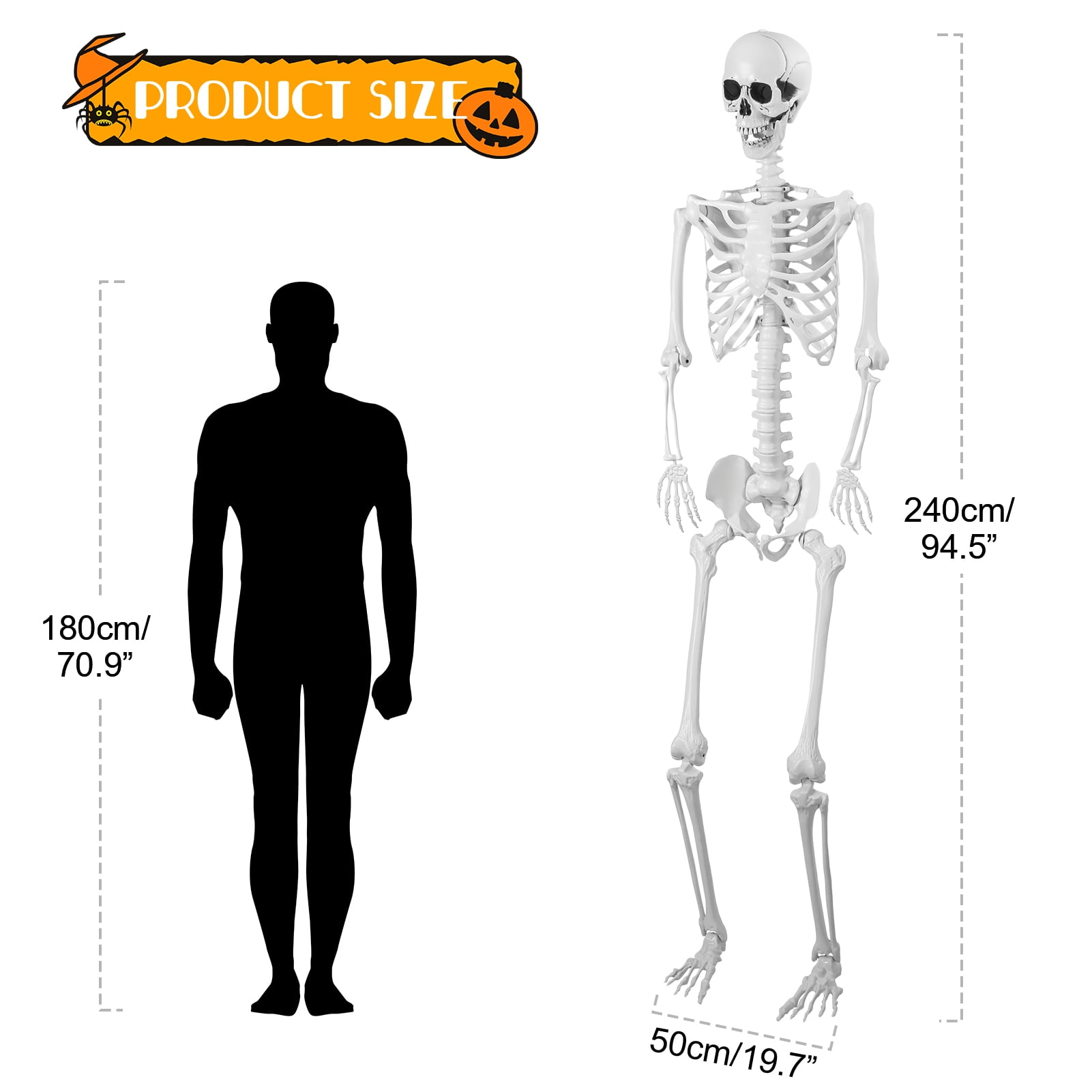 AOJA 7.8FT Giant Halloween Skeleton with Movable Joints, Realistic Life ...
