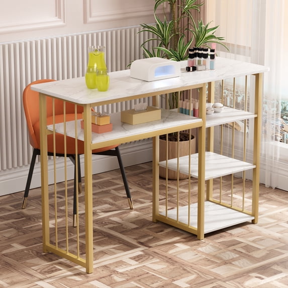 AOJA Elegant Marble Nail Desk: Salon-Grade Manicure Table with 3 ...