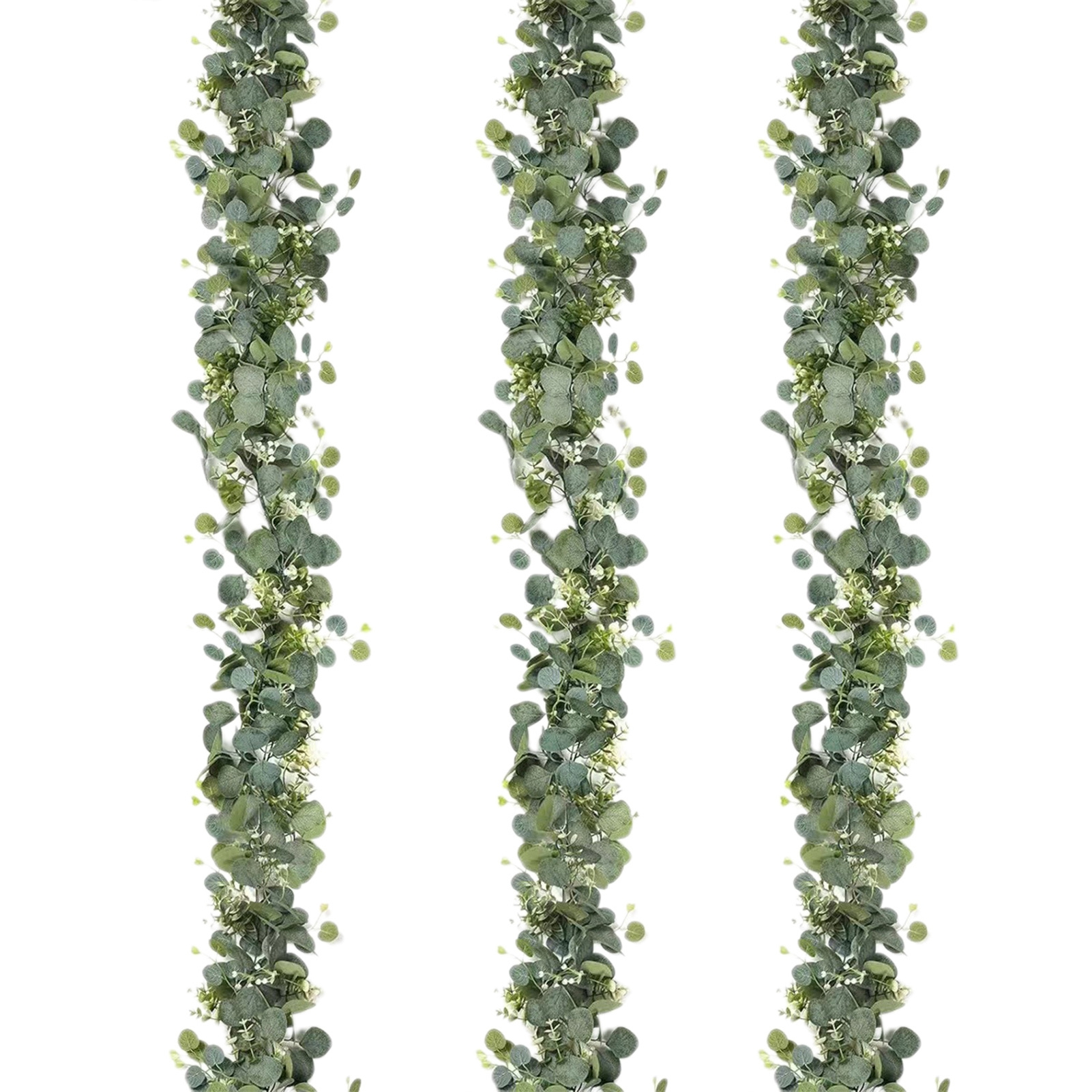 AOJA Faux Eucalyptus Garland with White Blooms - Lifelike Hanging ...