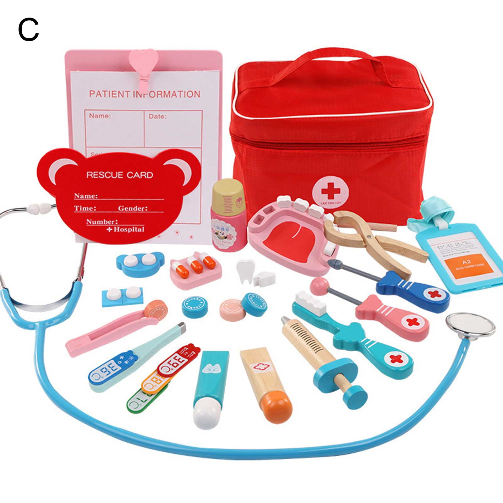 AOJA Kids Wooden Simulation Girl Doctor Nurse Stethoscope Medical Kit ...