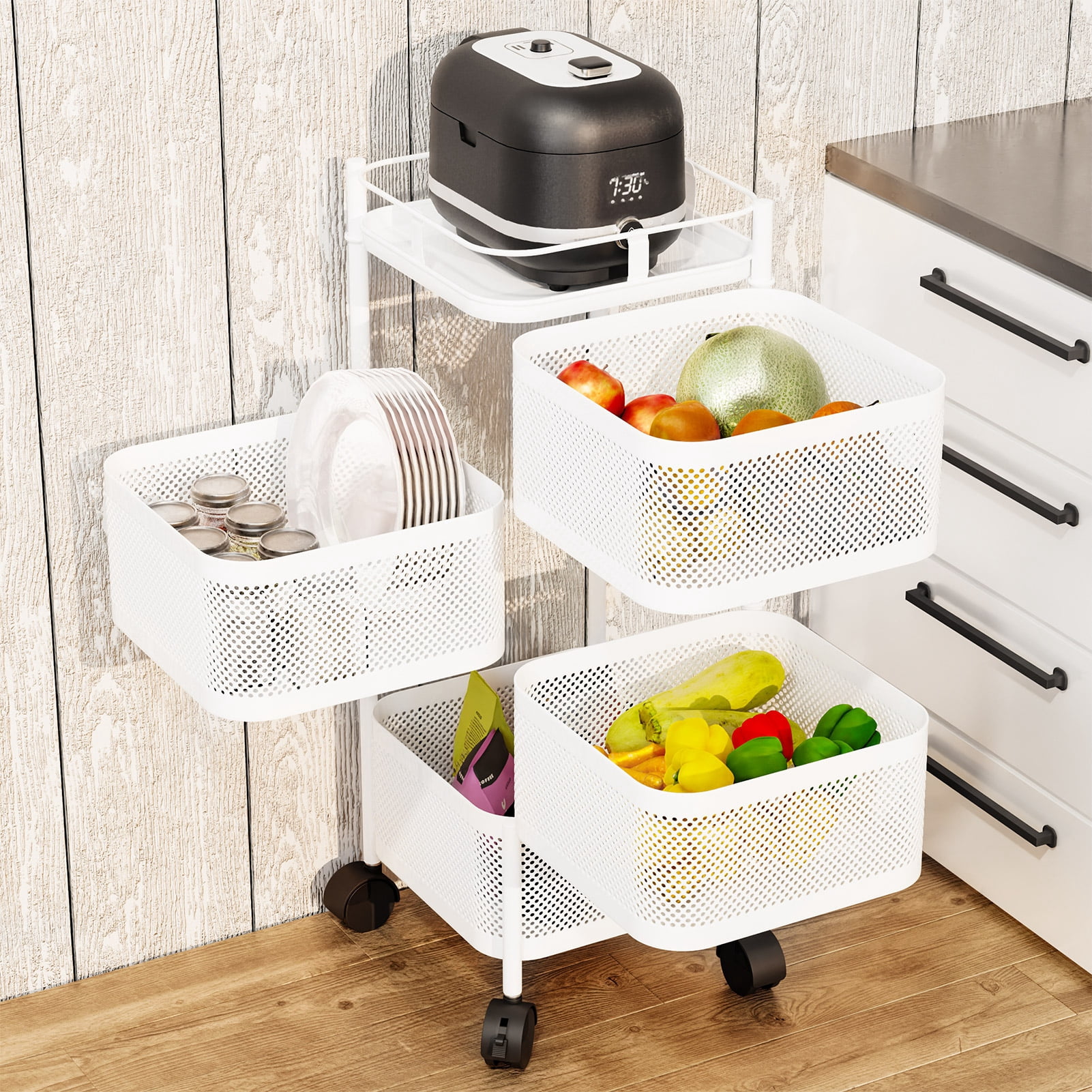 AOJA Kitchen Storage Cart, 4-Layer Kitchen Trolley on Wheels, Kitchen ...