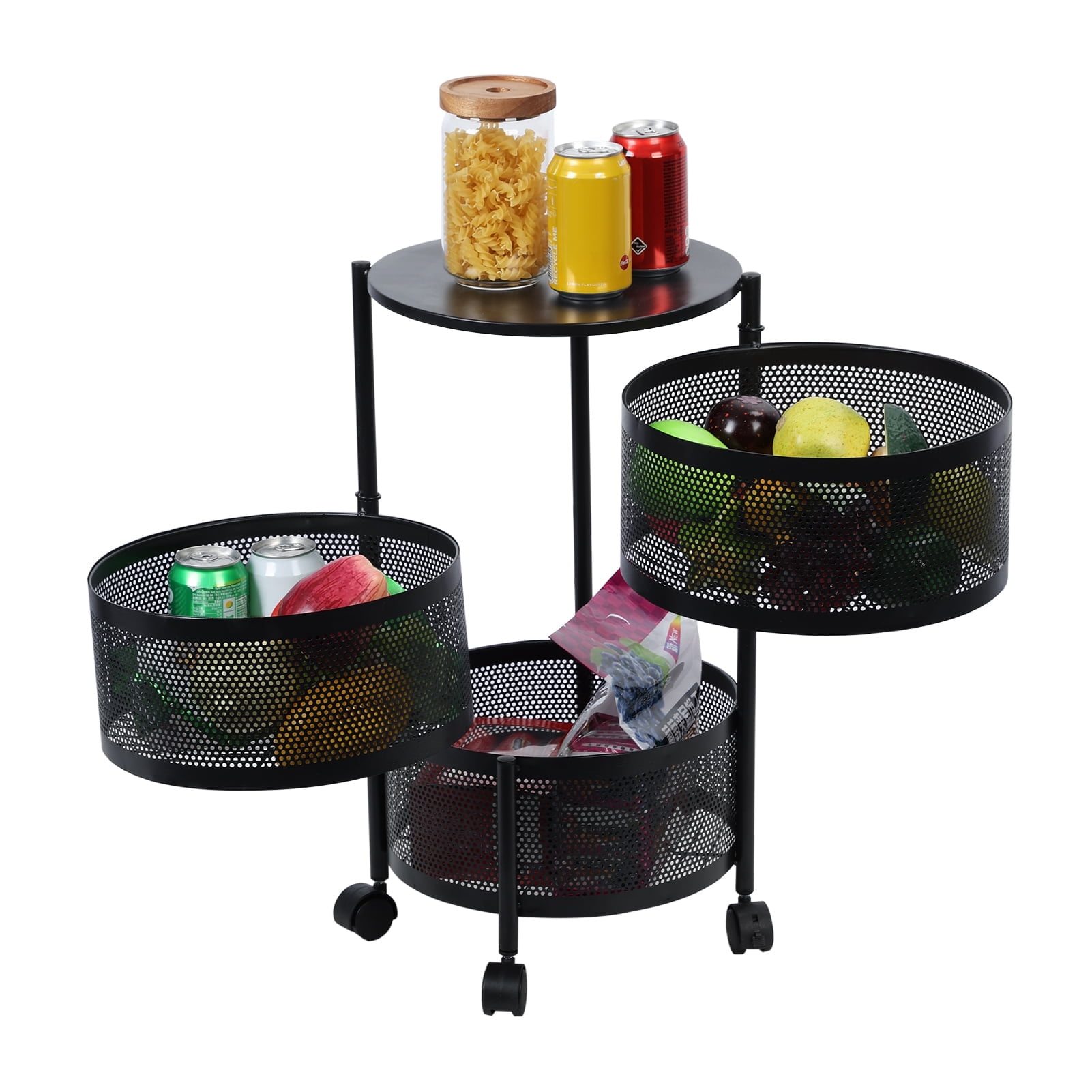 AOJA Kitchen Storage Cart, 3 Tier Circular Rotating Basket, Large ...