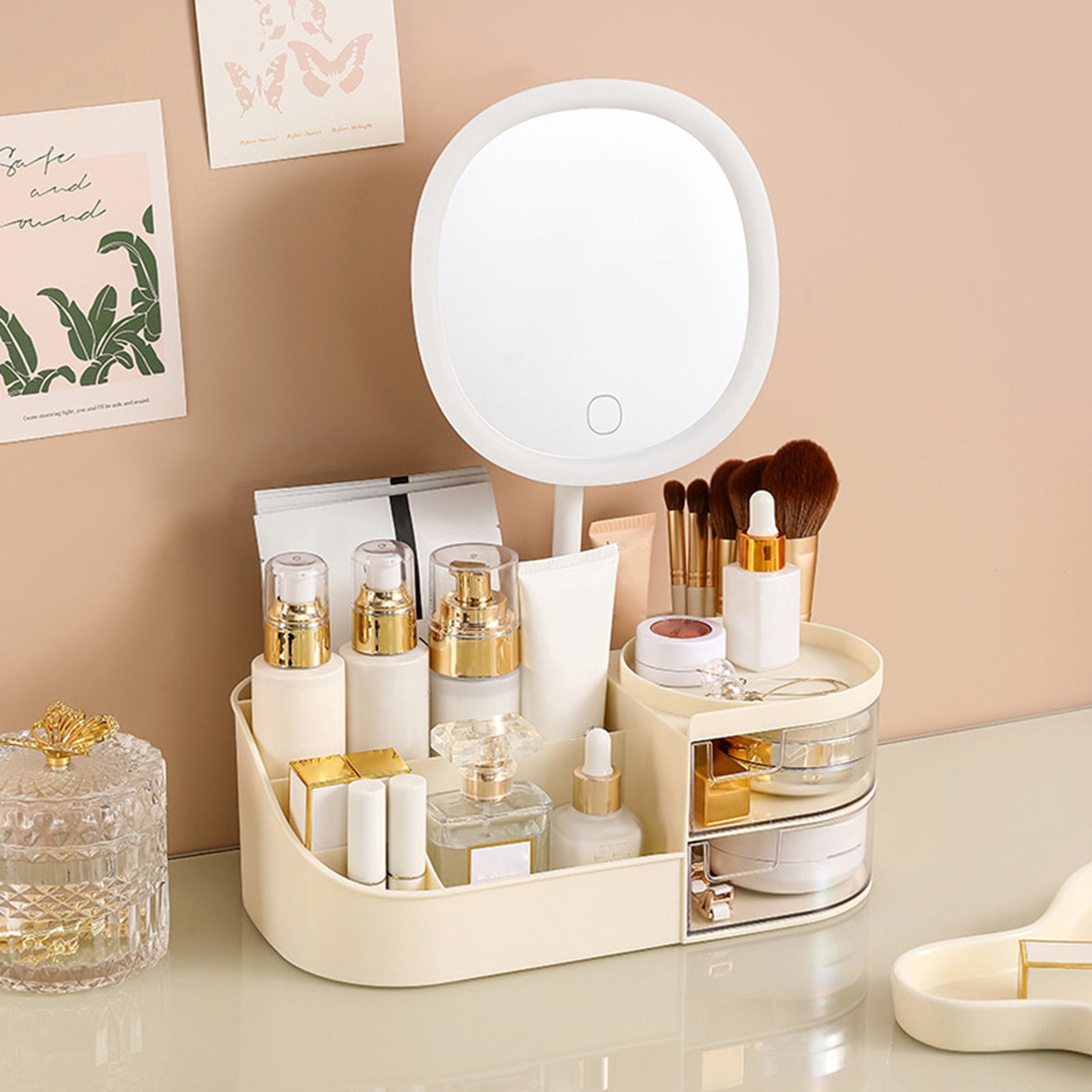 AOJA Makeup Storage Box Organizer with LED Mirror Large Capacity ...