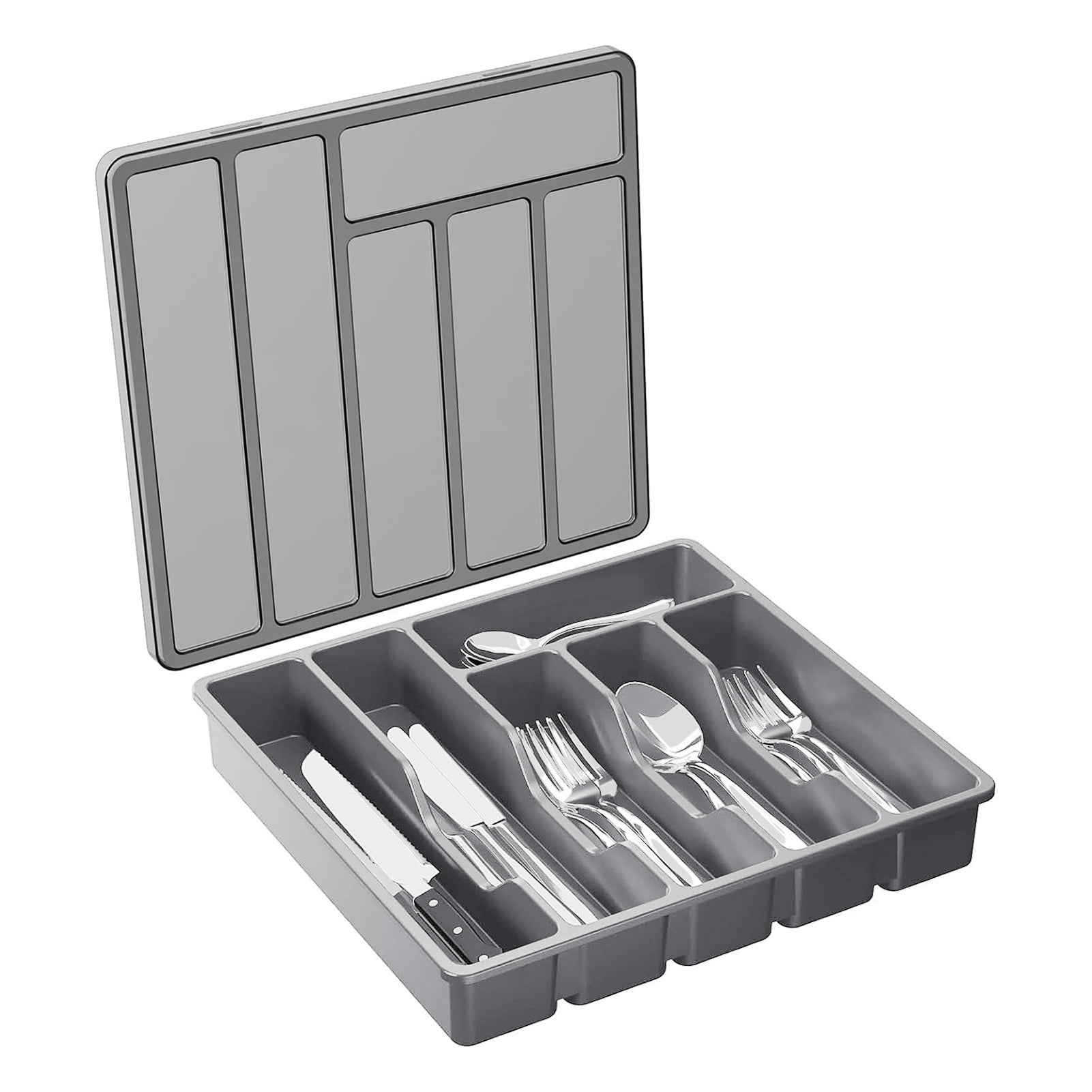 AOJA Silverware Organizer with Lid, Covered Utensil Tray for Kitchen ...