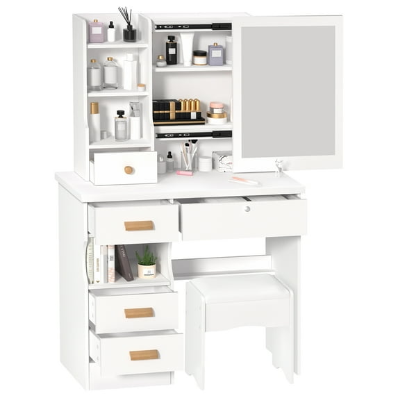 AOJA Vanity Desk with Sliding Mirror, Bedroom Dressing Table, Makeup ...