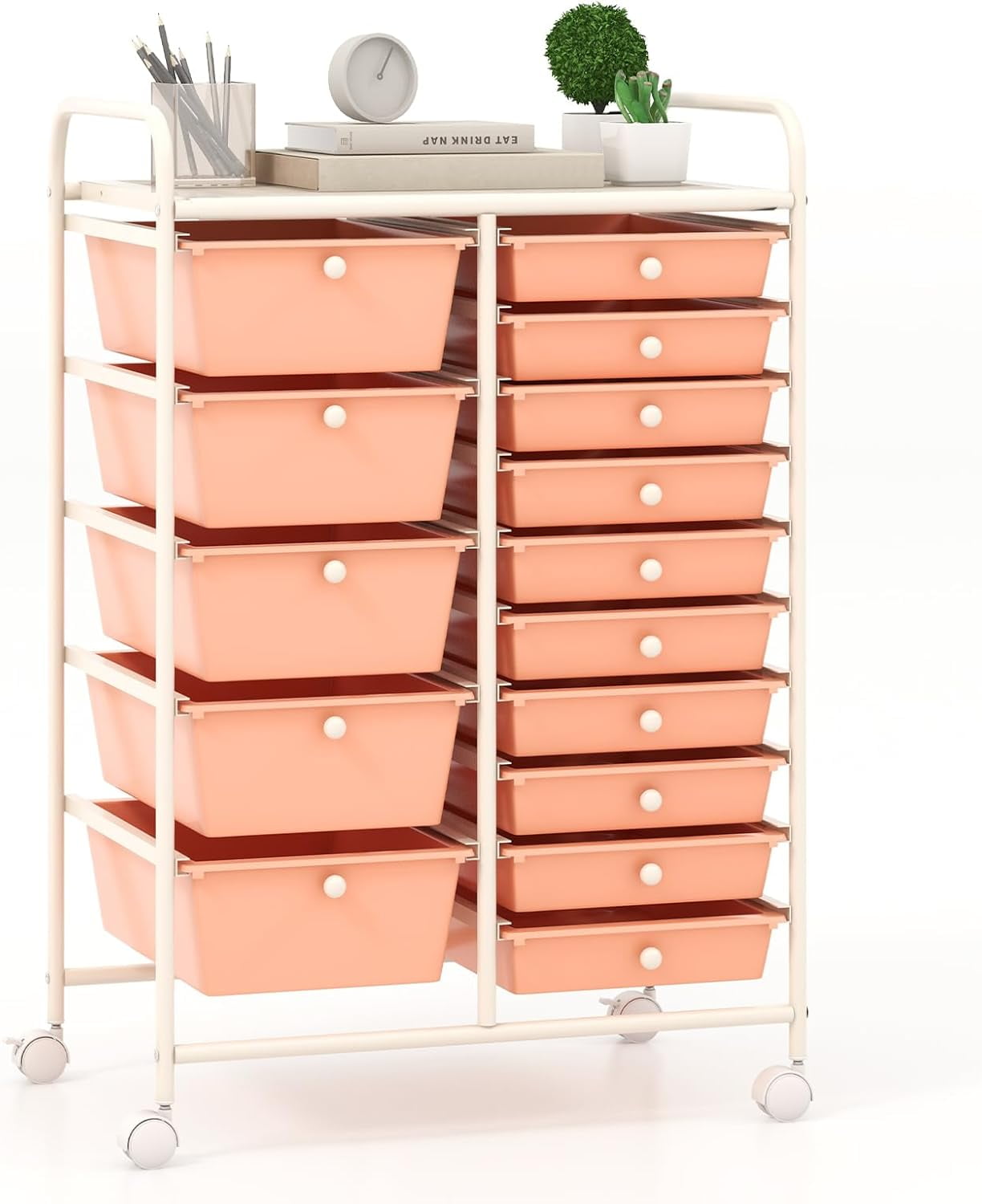AOJDVE 15 Drawers Rolling Cart, Classroom Organizers, Storage Cart with ...