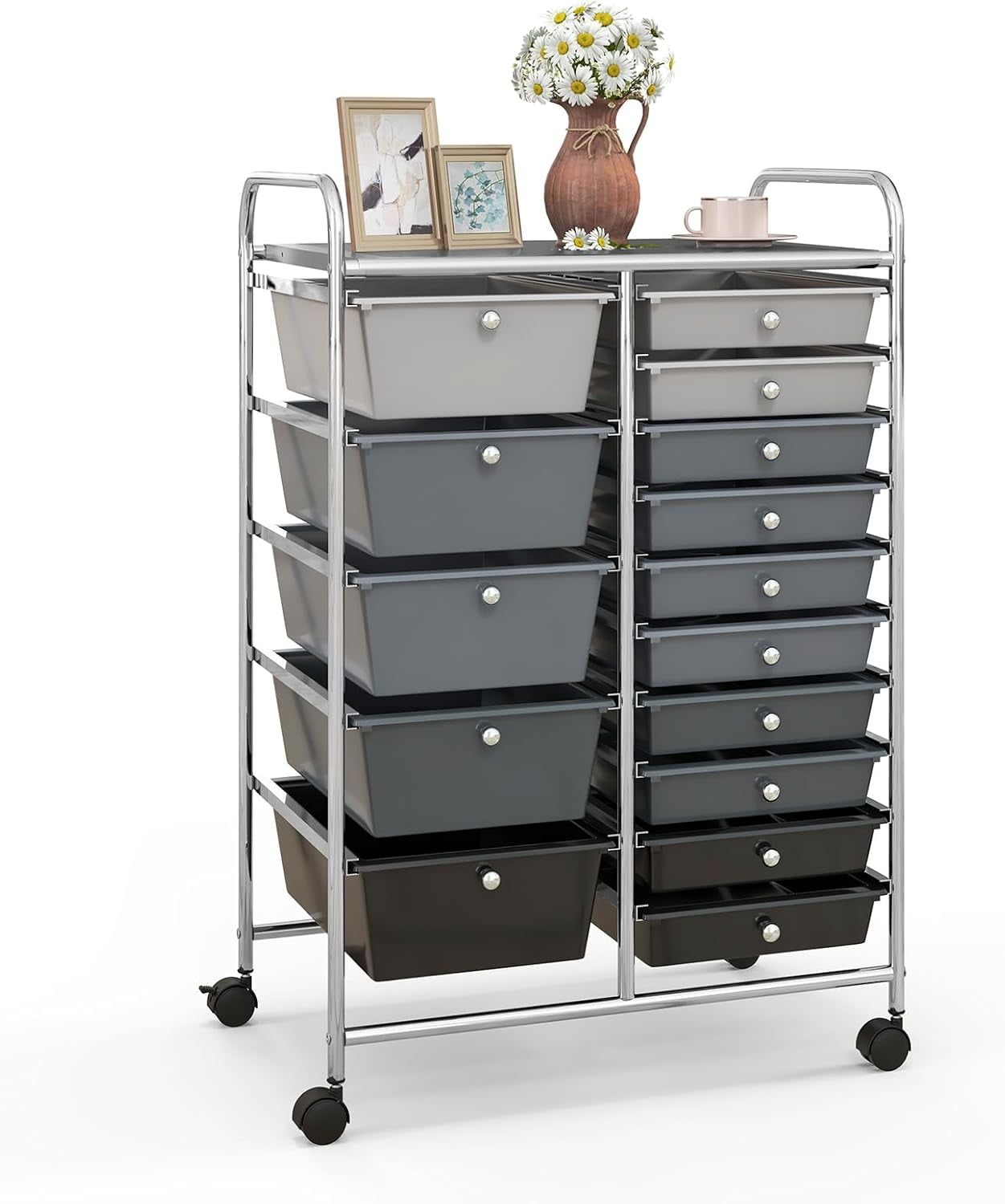AOJDVE 15 Drawers Rolling Cart, Classroom Organizers, Storage Cart with ...