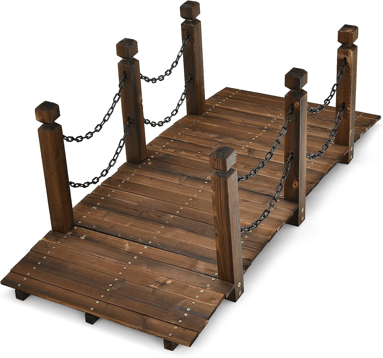 AOJDVE 5 FT Wooden Garden Bridge, Stained Wood Arc Footbridge with ...