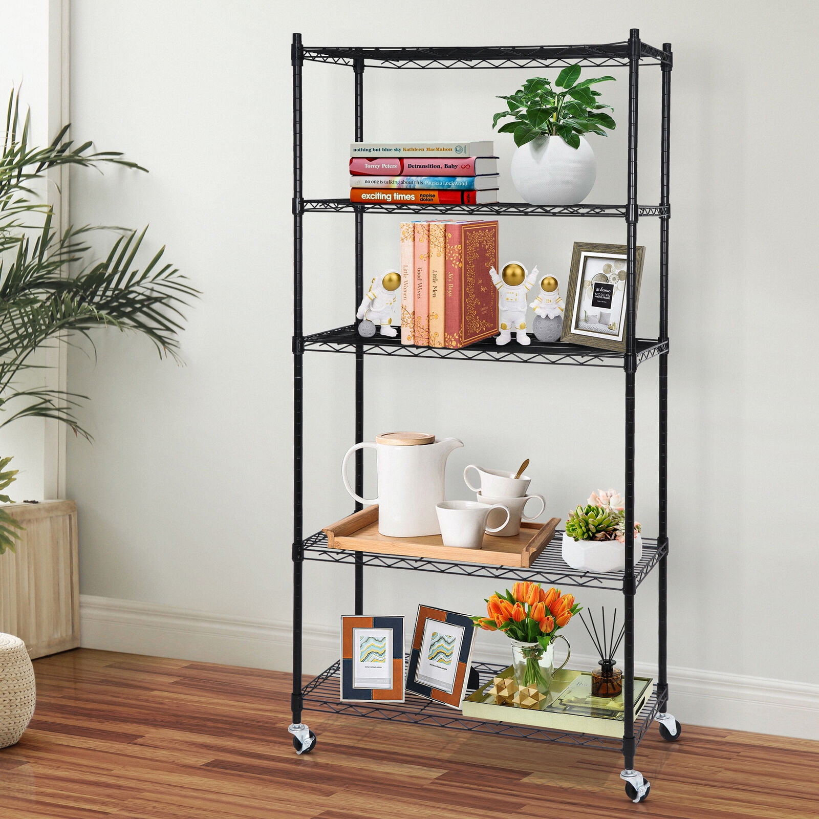 AOJDVE 5-Shelf Heavy Duty Metal Storage Shelving Unit with 4 Wheels ...