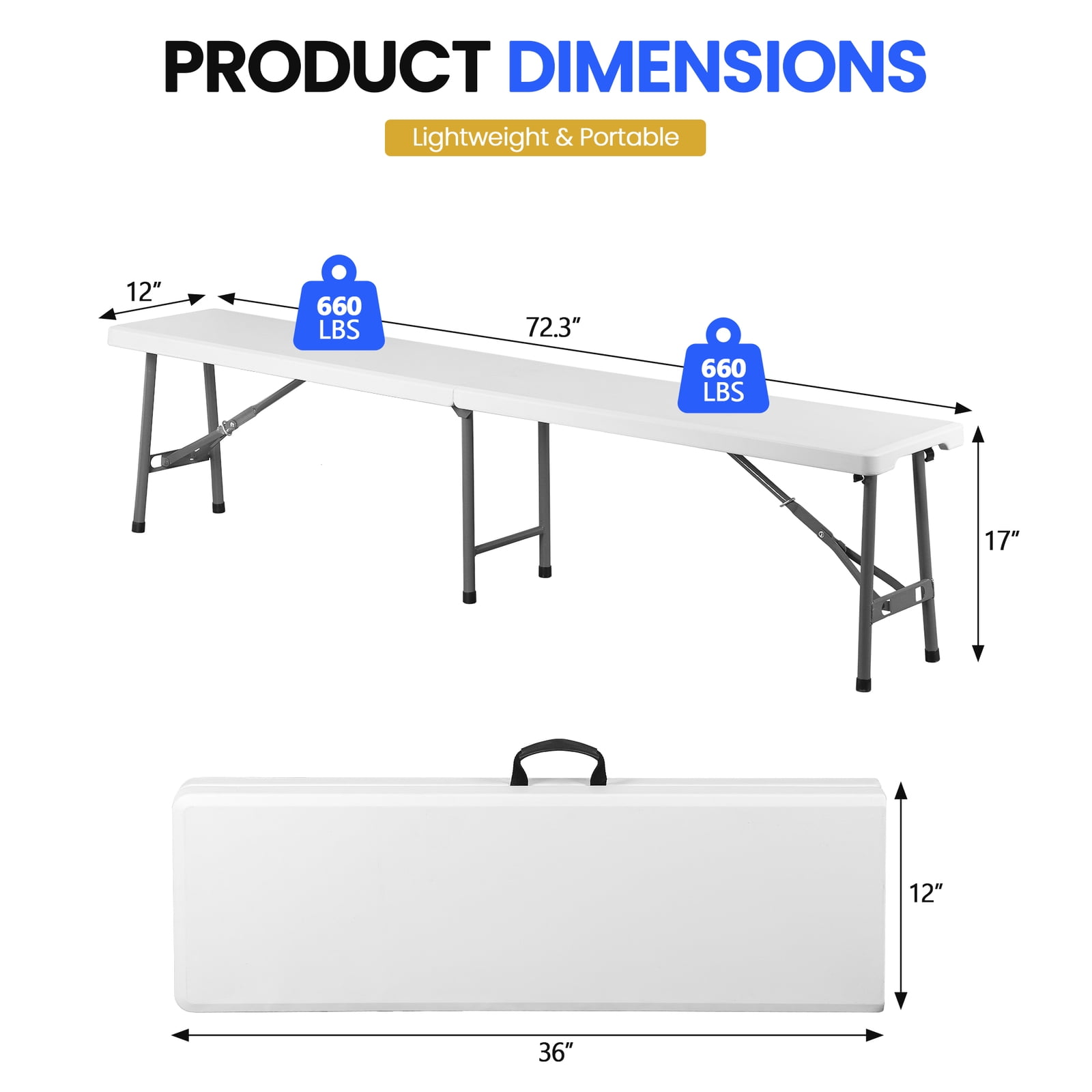 AOJDVE 6ft Plastic Folding Bench, Portable Outdoor Bench with Handle ...
